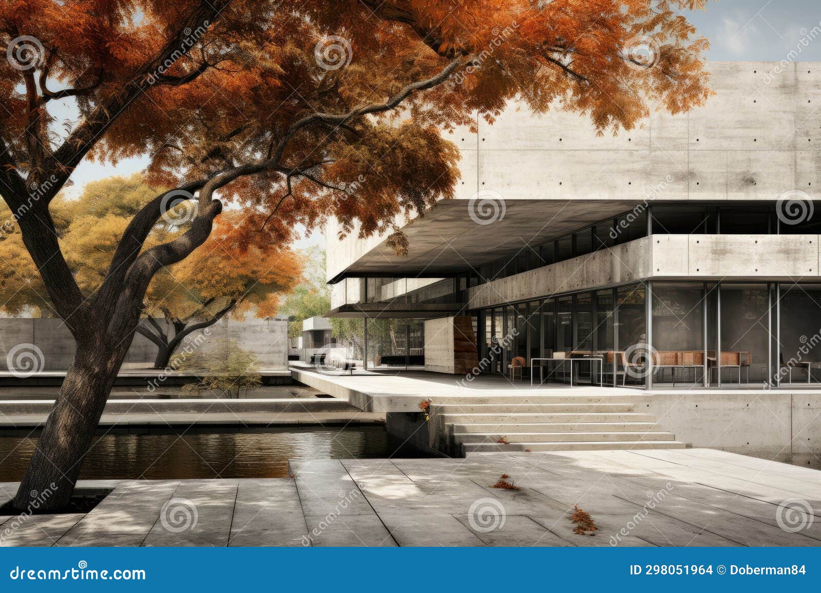 Lightweight Concrete Building in Cubist Shape with Colorful Autumn ...