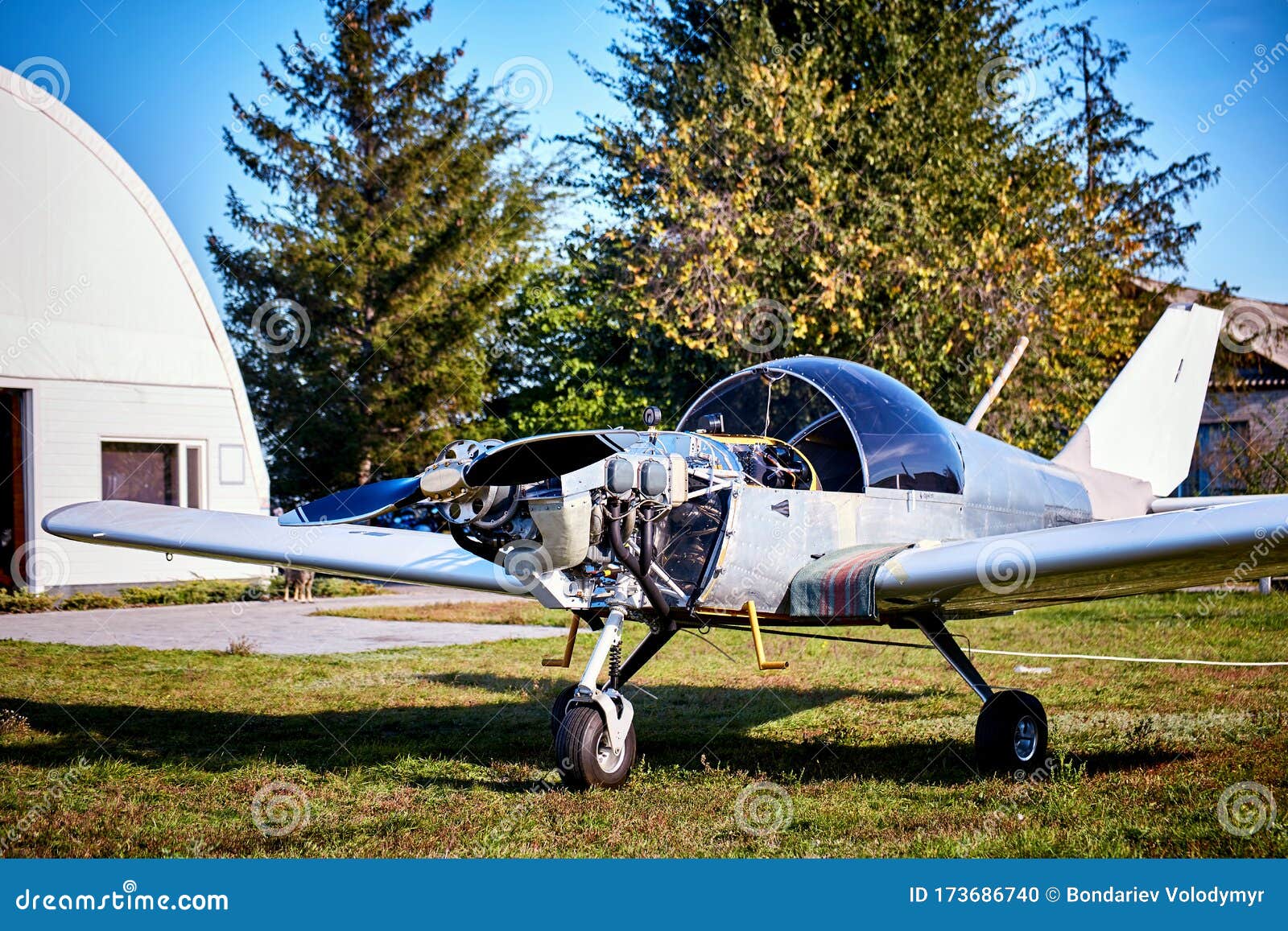 Lightweight Single-engine Aircraft Ready for Engine Maintenance Stock ...