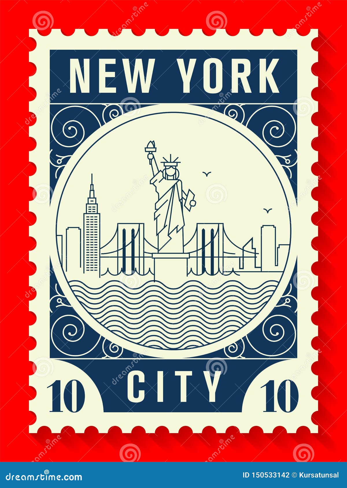 Ligne Conception De New York City De Timbre-poste De Style Illustration ...