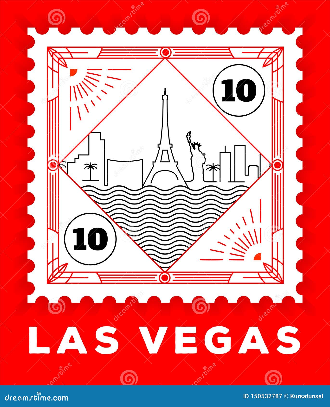 Ligne Conception De Ville De Las Vegas De Timbre-poste De Style ...