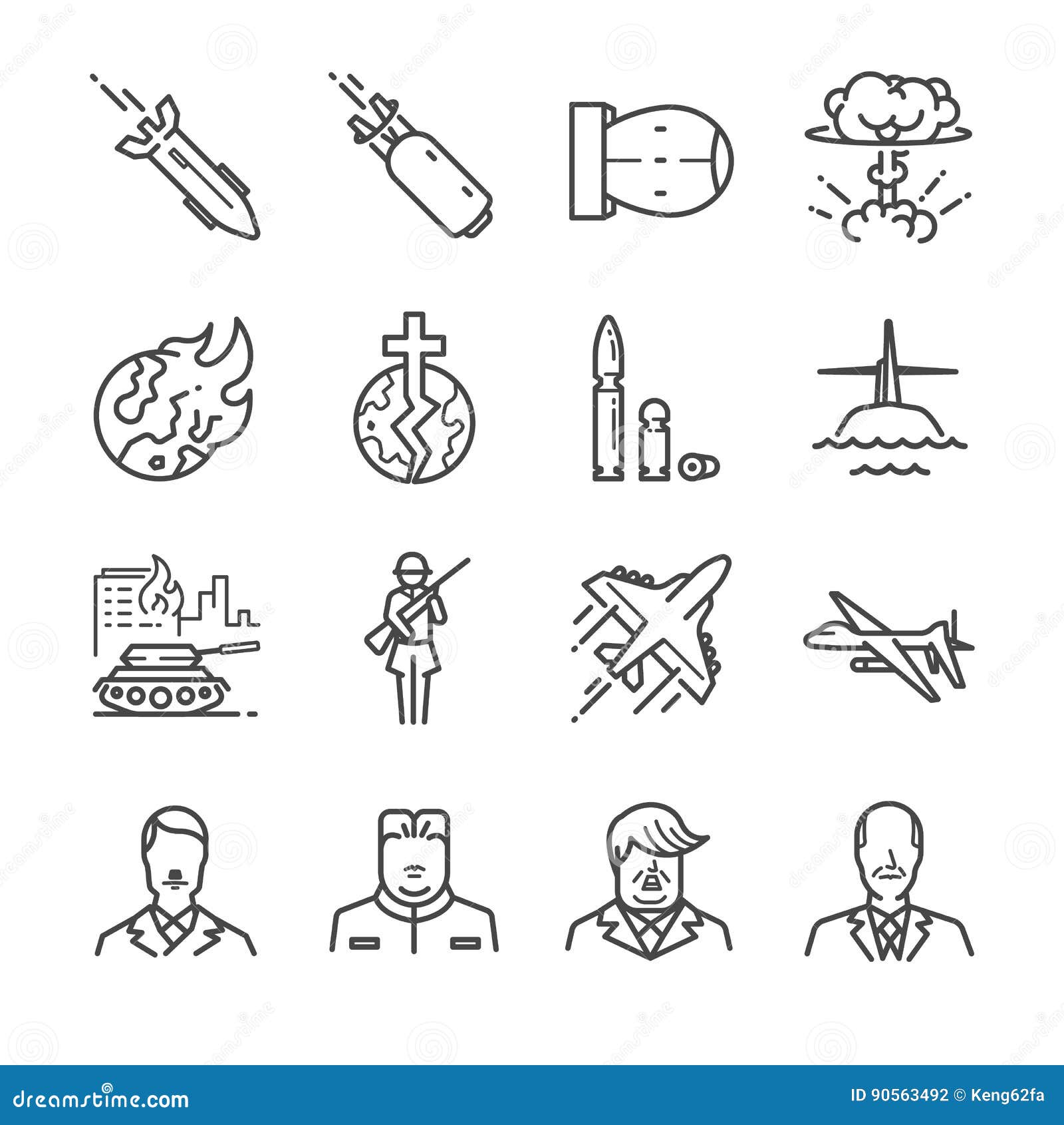 Ligne Ensemble De Guerre Mondiale D'icône Illustration de Vecteur ...