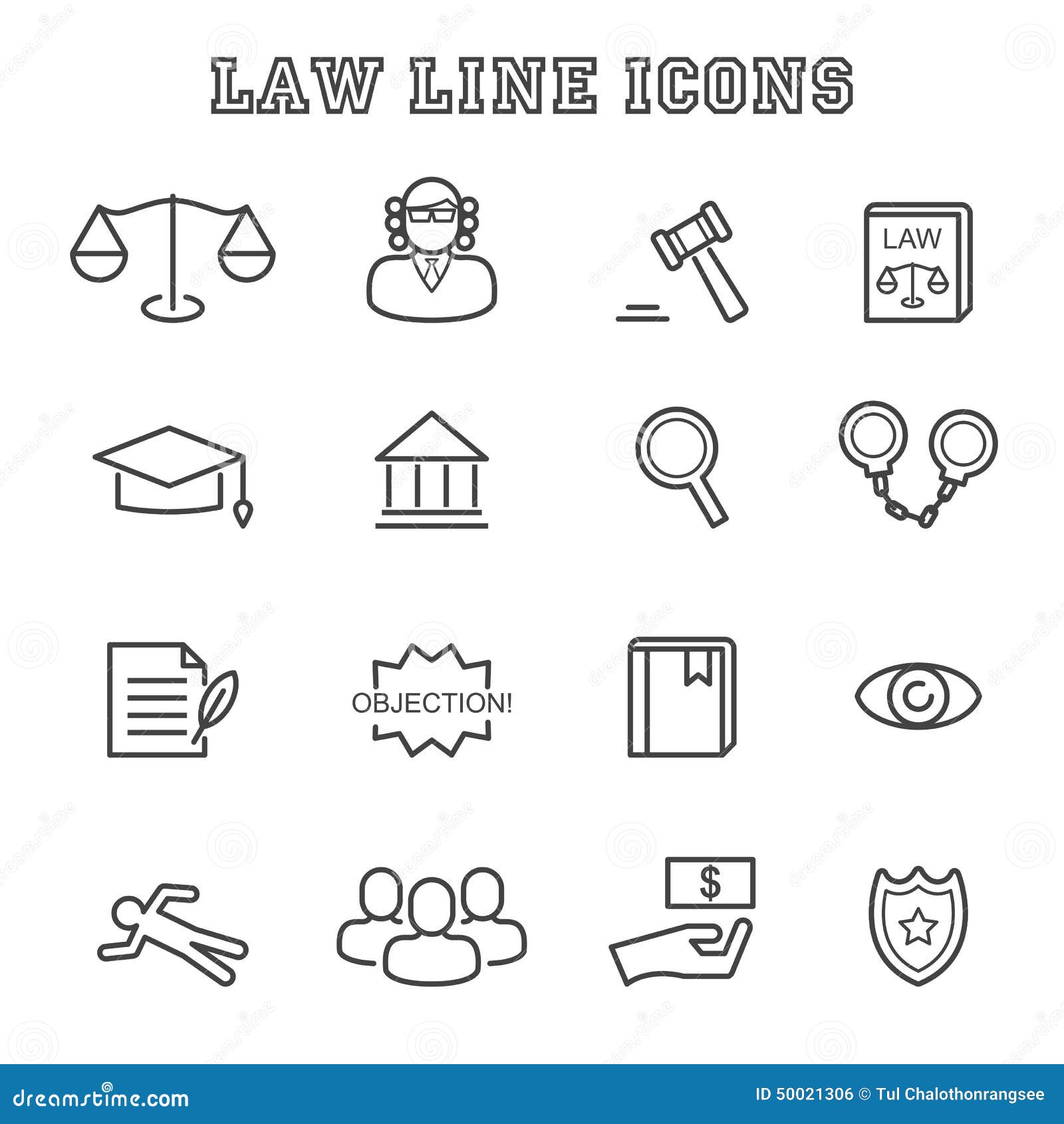 Ligne icônes de loi illustration de vecteur. Illustration of jugement ...