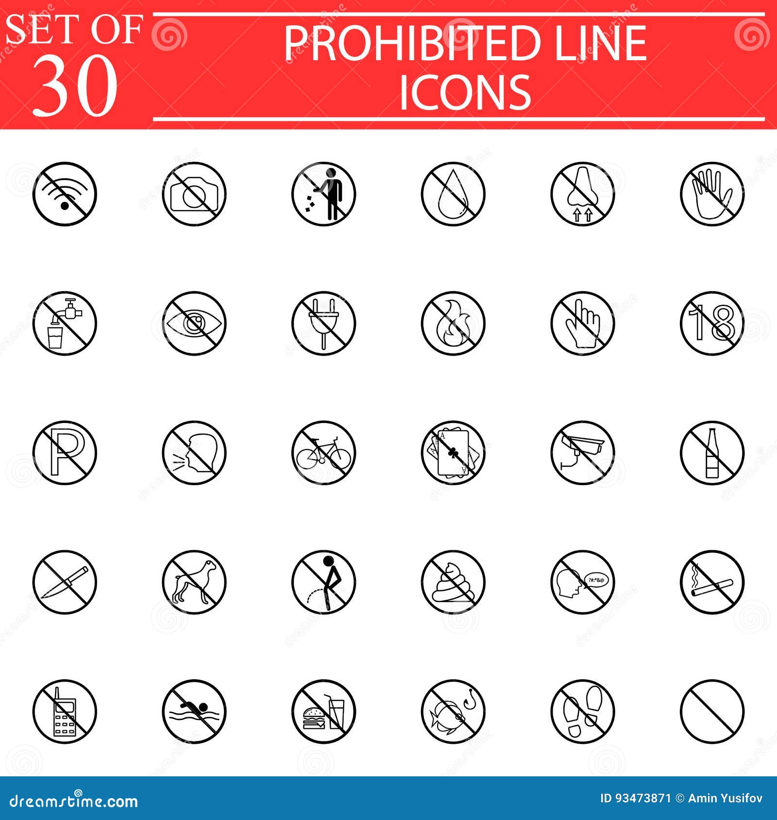 Ligne Interdite Ensemble D'icône, Symboles Interdits De Signes ...