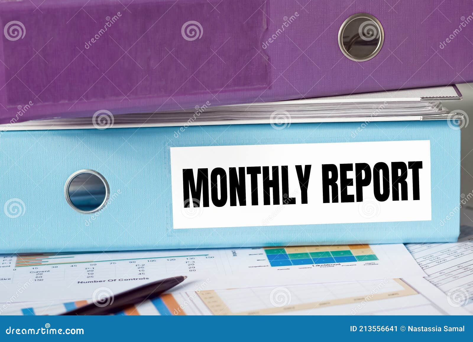 A Lignt Blue Folder with the Label MONTHLY REPORT Stock Image - Image ...