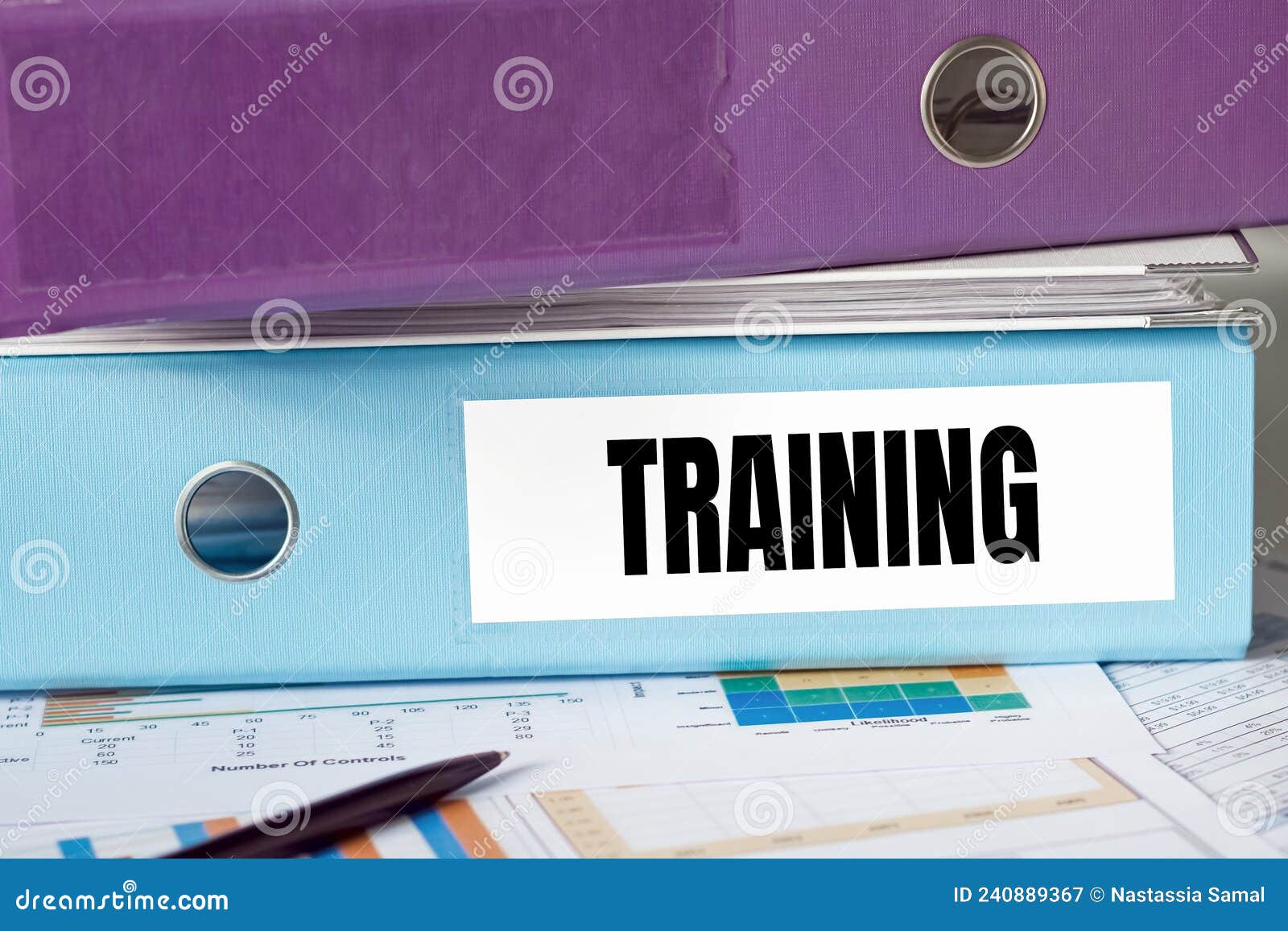 A Lignt Blue Folder with the Label TRAINING Stock Image - Image of goal ...