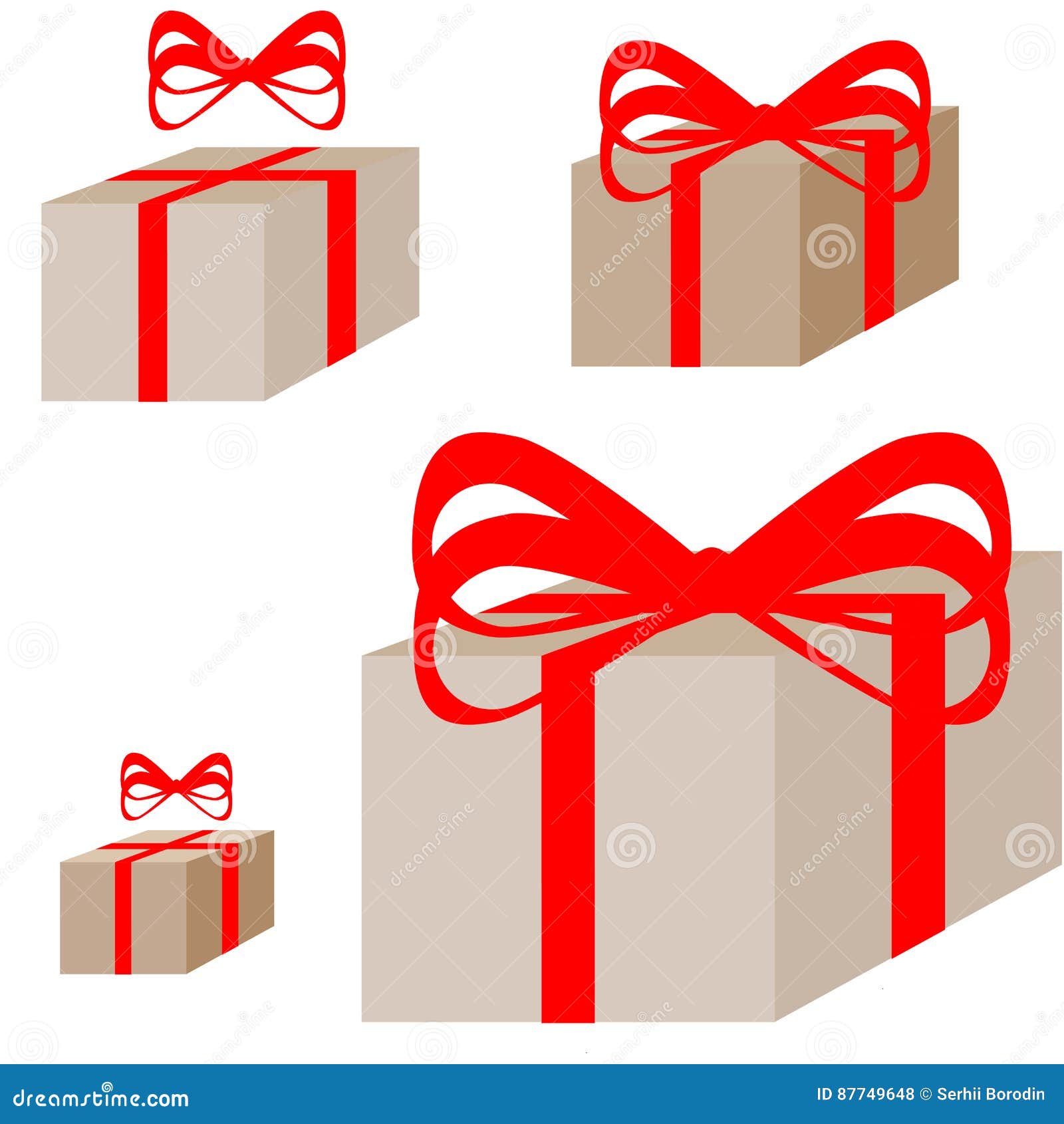 Ligth Brown Present Box with the Red Ribbon. Stock Vector ...