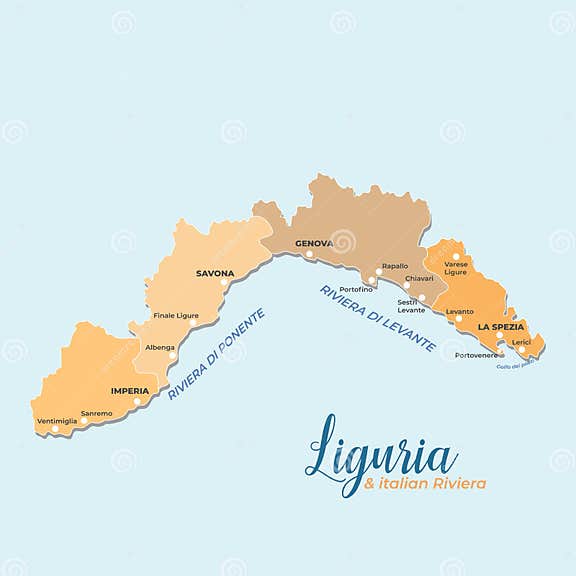 Liguria Vector Map Divided into Provinces with Major Cities Stock ...