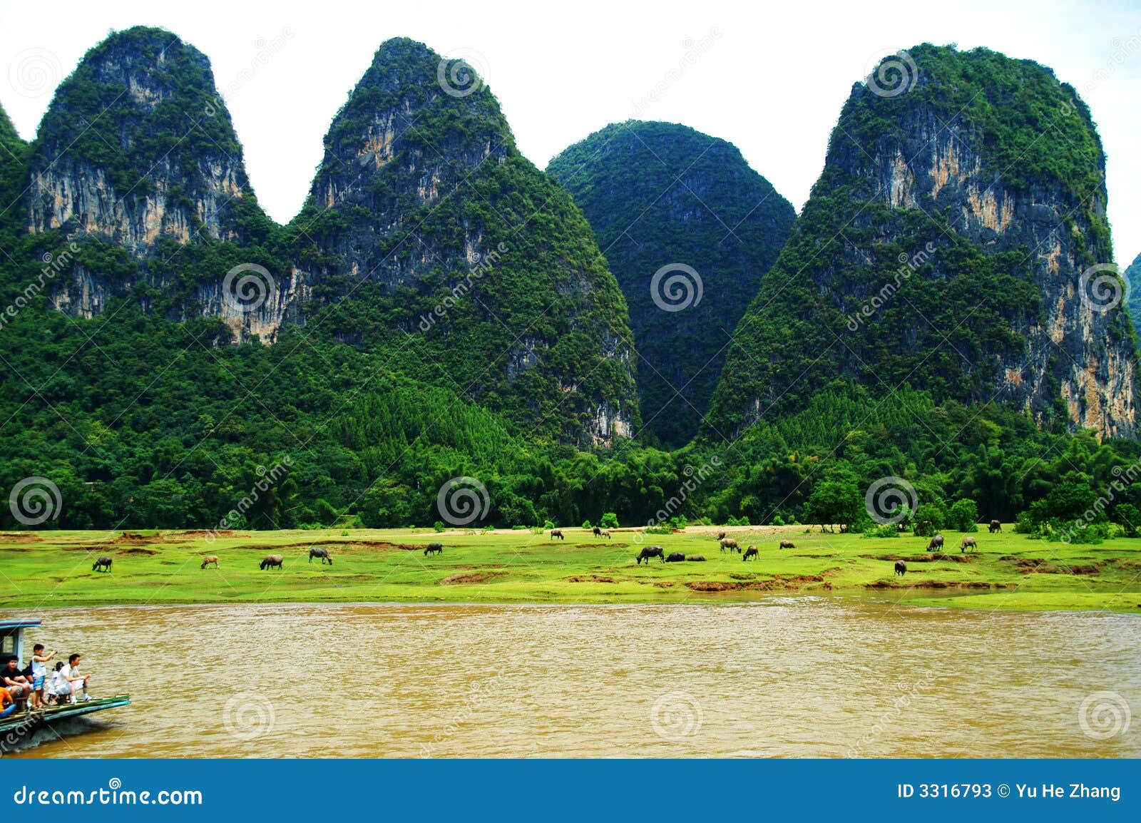Li River & Guilin Downtown Viewed From Fubo Hill On Cloundy Day Stock ...