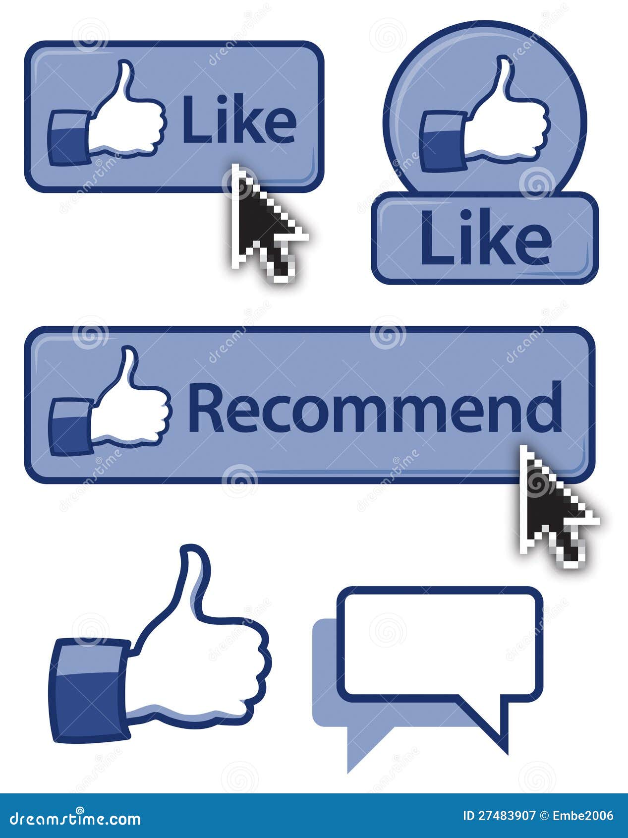 Click Like Share Icon In Blue Color ,hand Cursor And Like Thumb Cartoon ...
