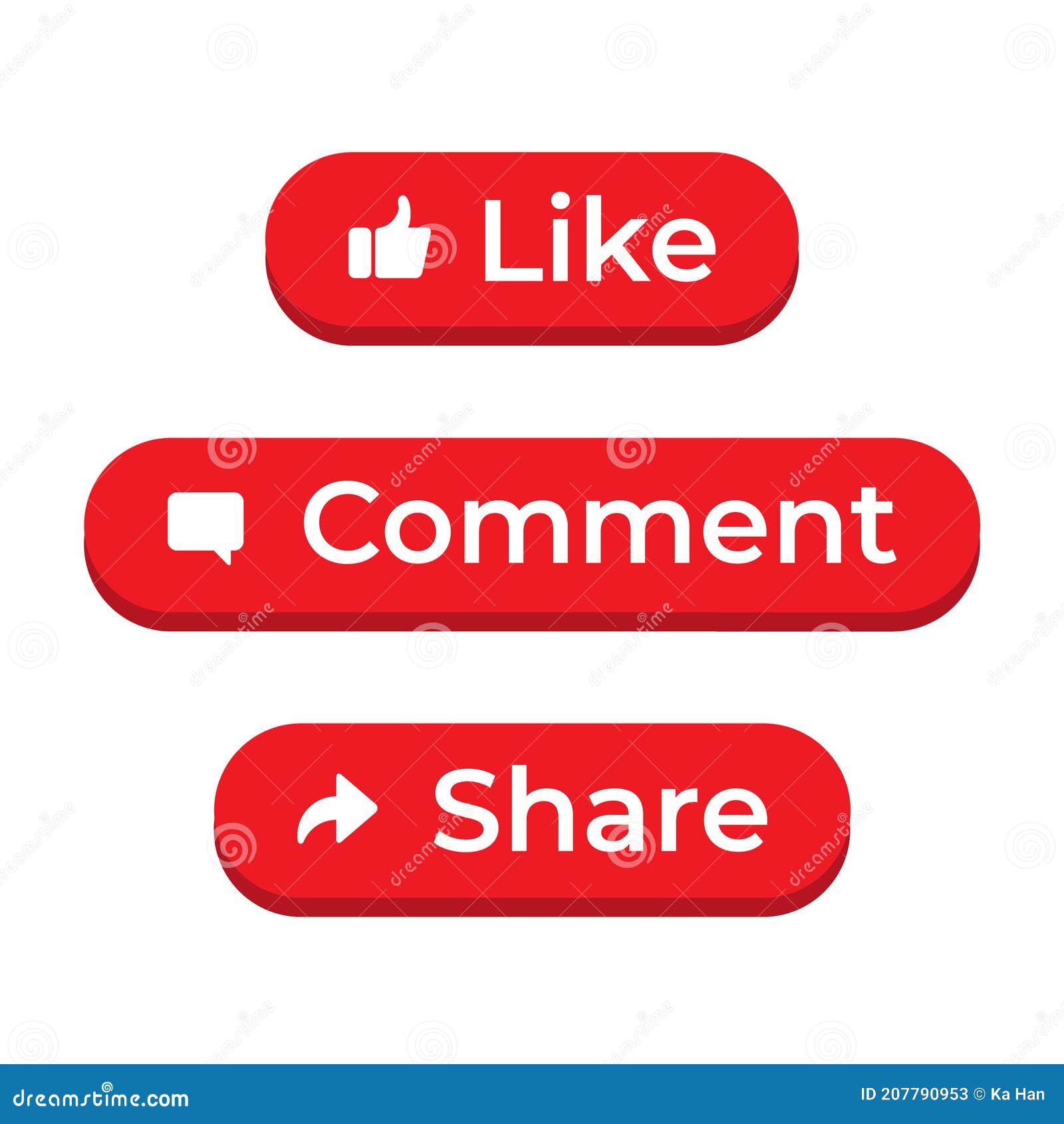 Like, Comment, and Share Button. Icon Set for Channel Stock Vector ...