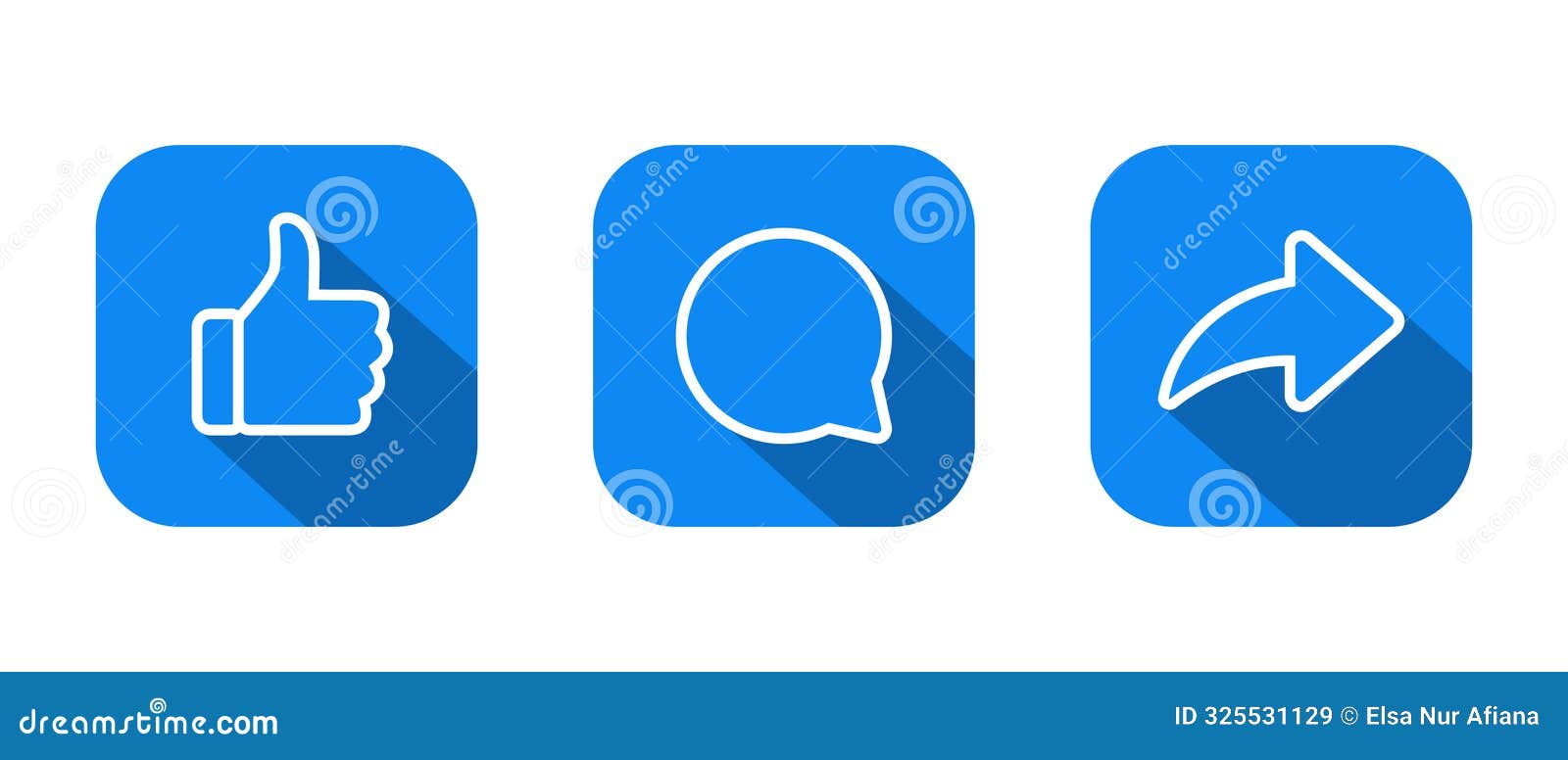 Like, Comment, and Share Icon on Blue Square. Social Media Elements ...