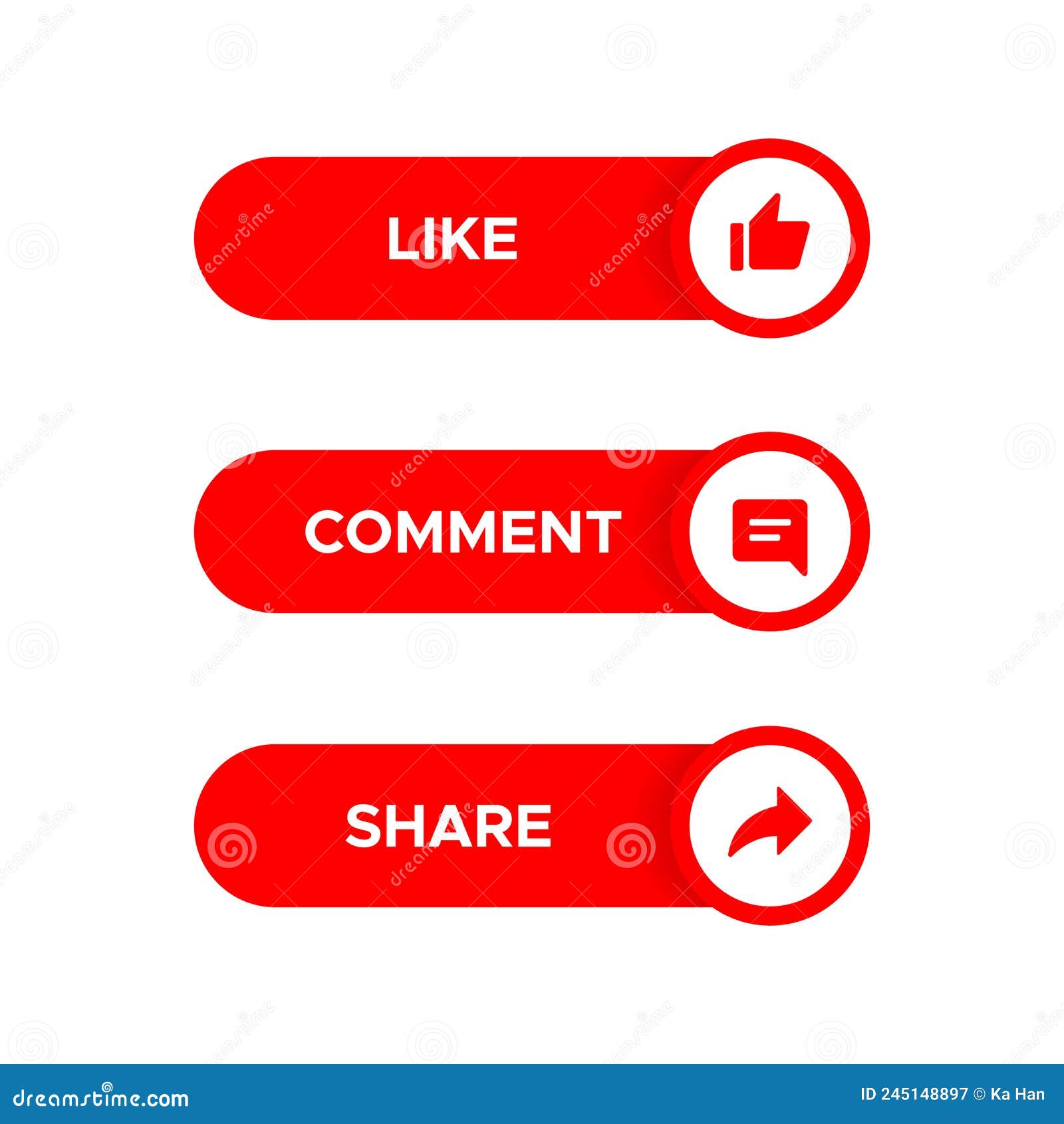 Like, Comment, and Share Icon Vector in Bar Button Stock Vector ...