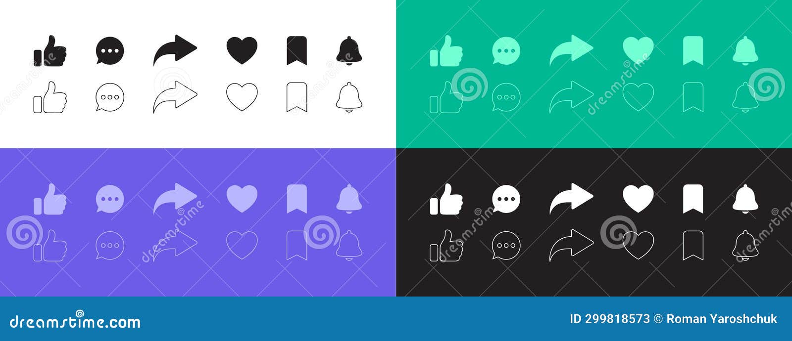 Like, Comment, Share, Icons Set. Social Media Icons. Buttons of Social ...