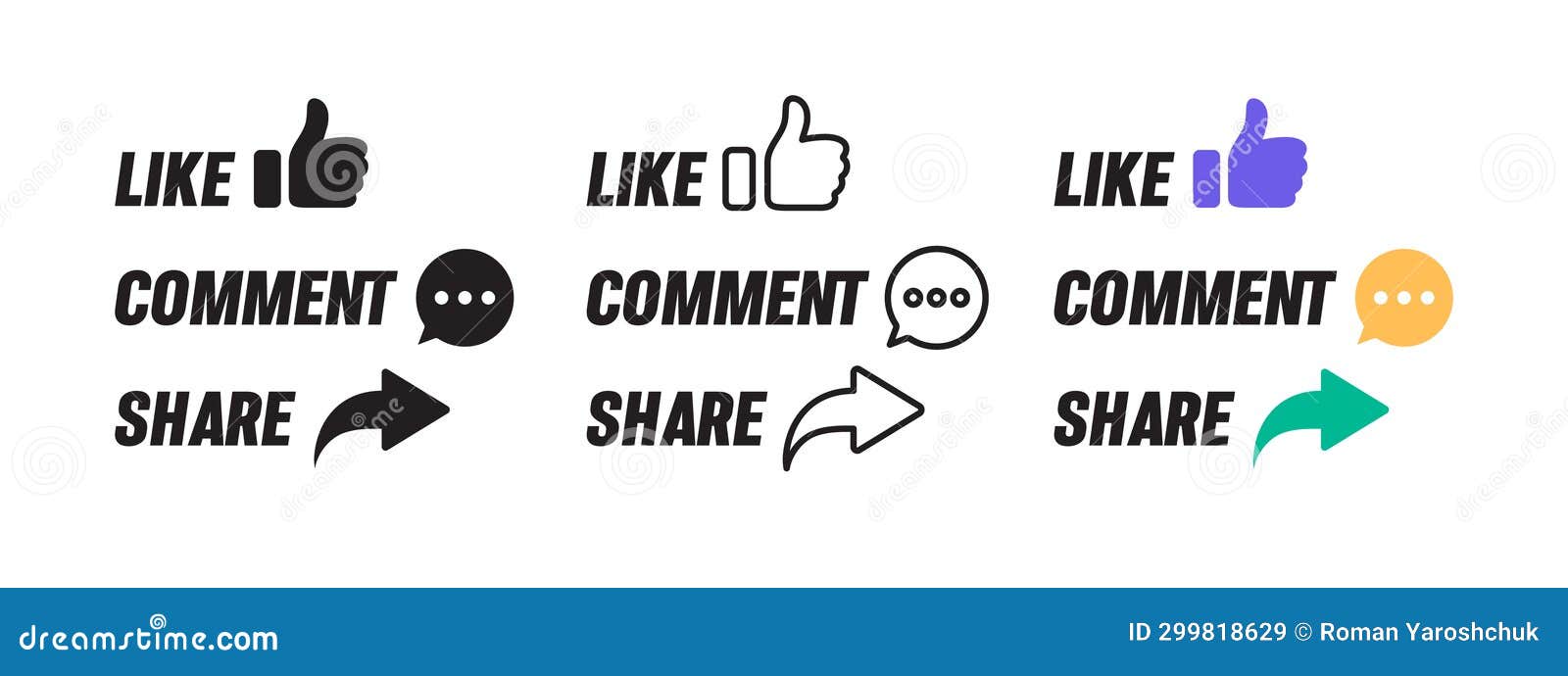 Like, Comment, Share, Icons. Social Media Interface Icons Set Stock ...