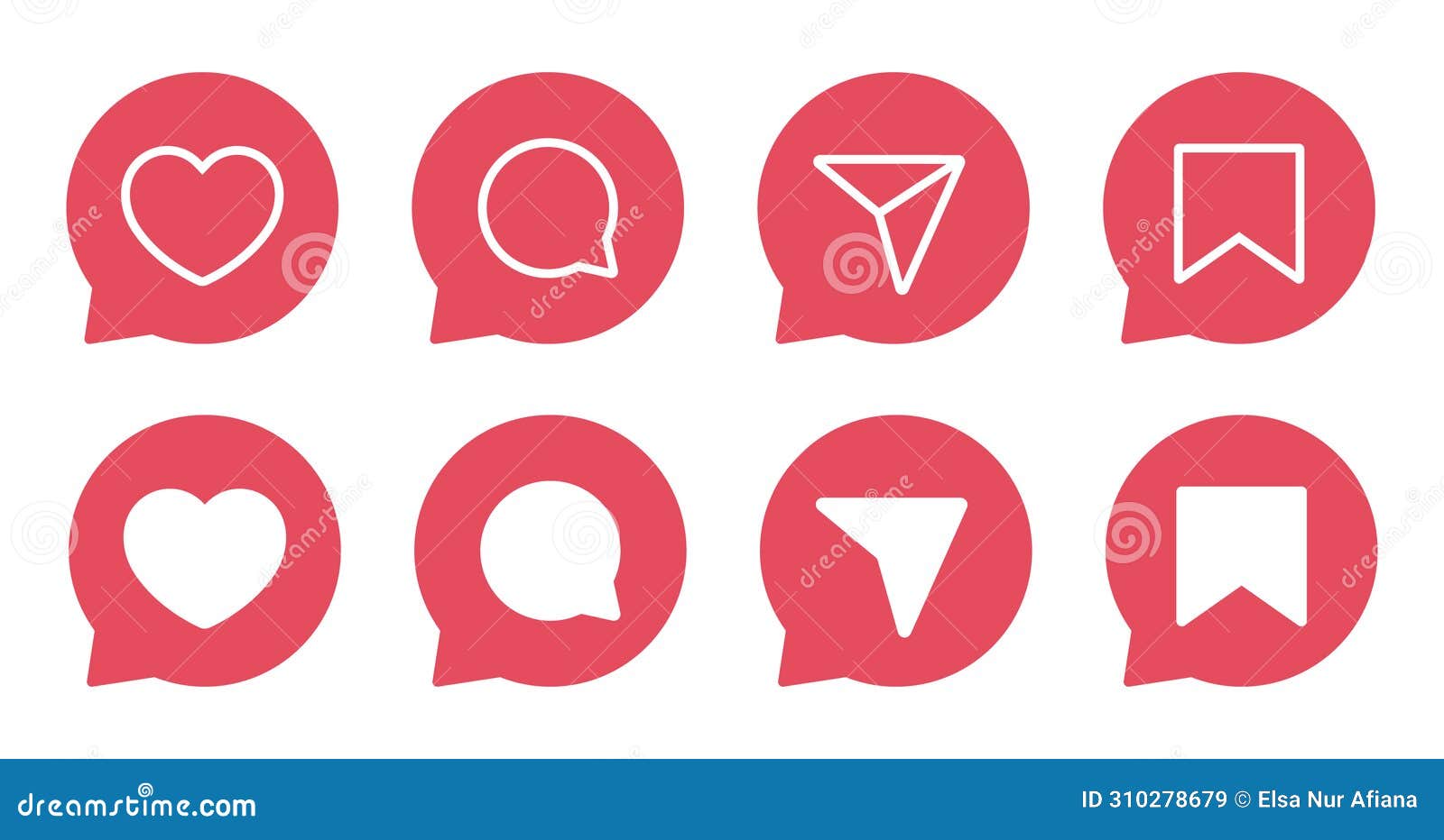 Like, Comment, Share, and Save Icon on Speech Bubble. Social Media Ui ...