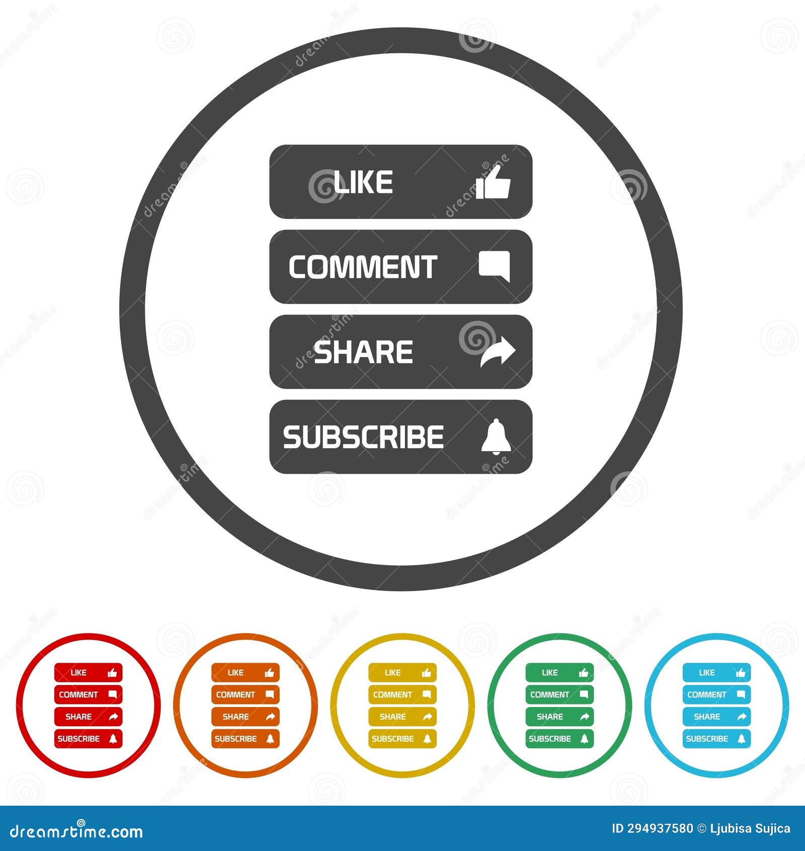 Like, Comment, Share, and Subscribe Button. Set Icons in Color Circle ...