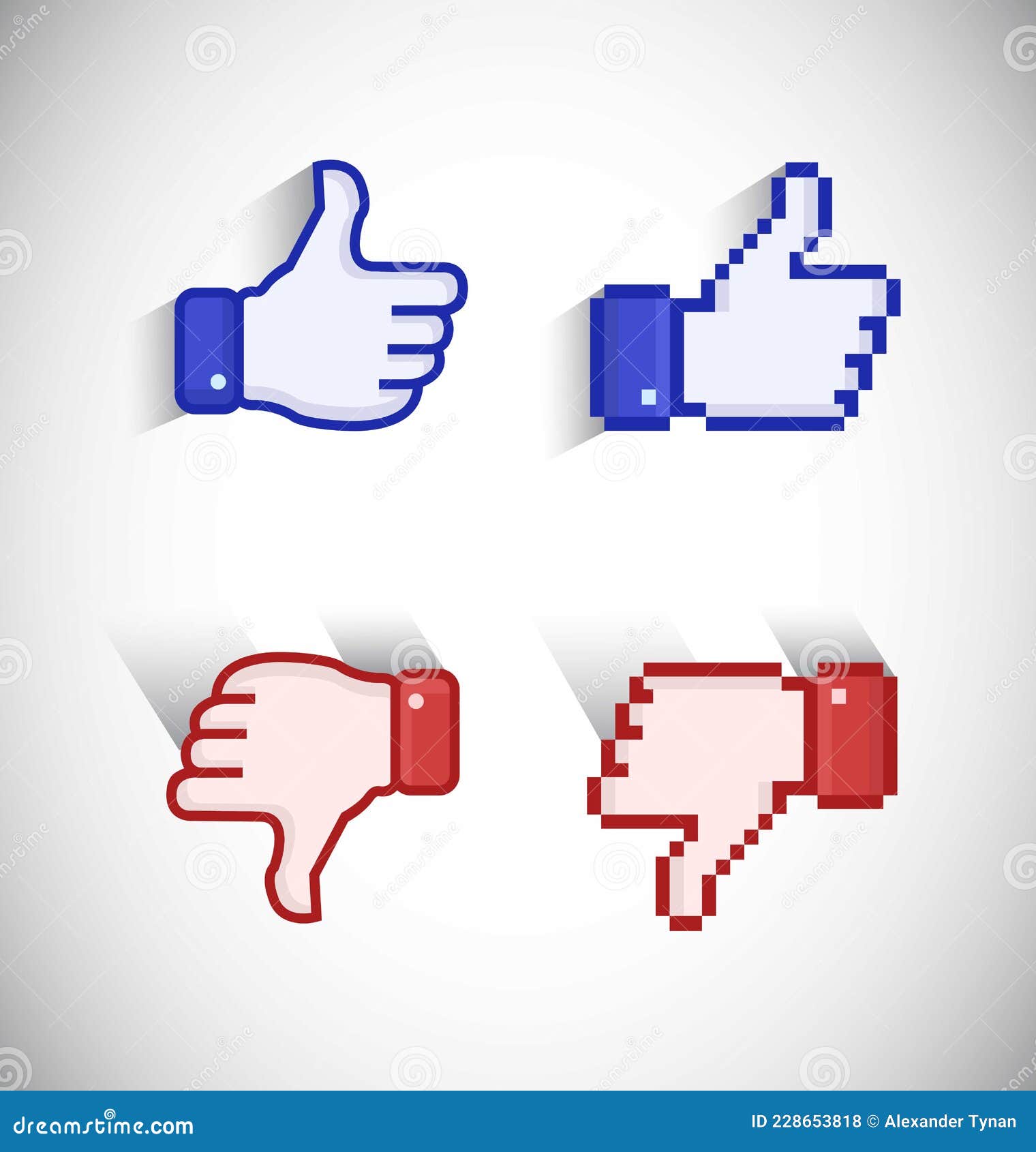 Like and Dislike in Blue and Red, Pixelated View and Vector View Stock ...