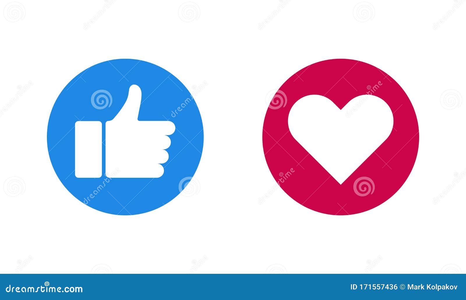 Like and Heart Web Buttons in Flat Style, Vector Stock Illustration ...