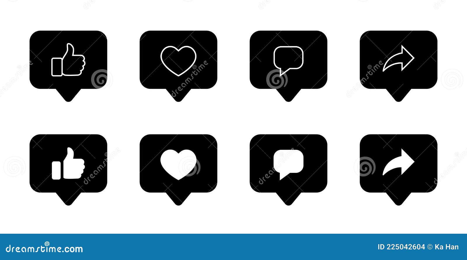 Like, Love, Comment, and Share in Speech Bubbles. Icon Set of Social ...