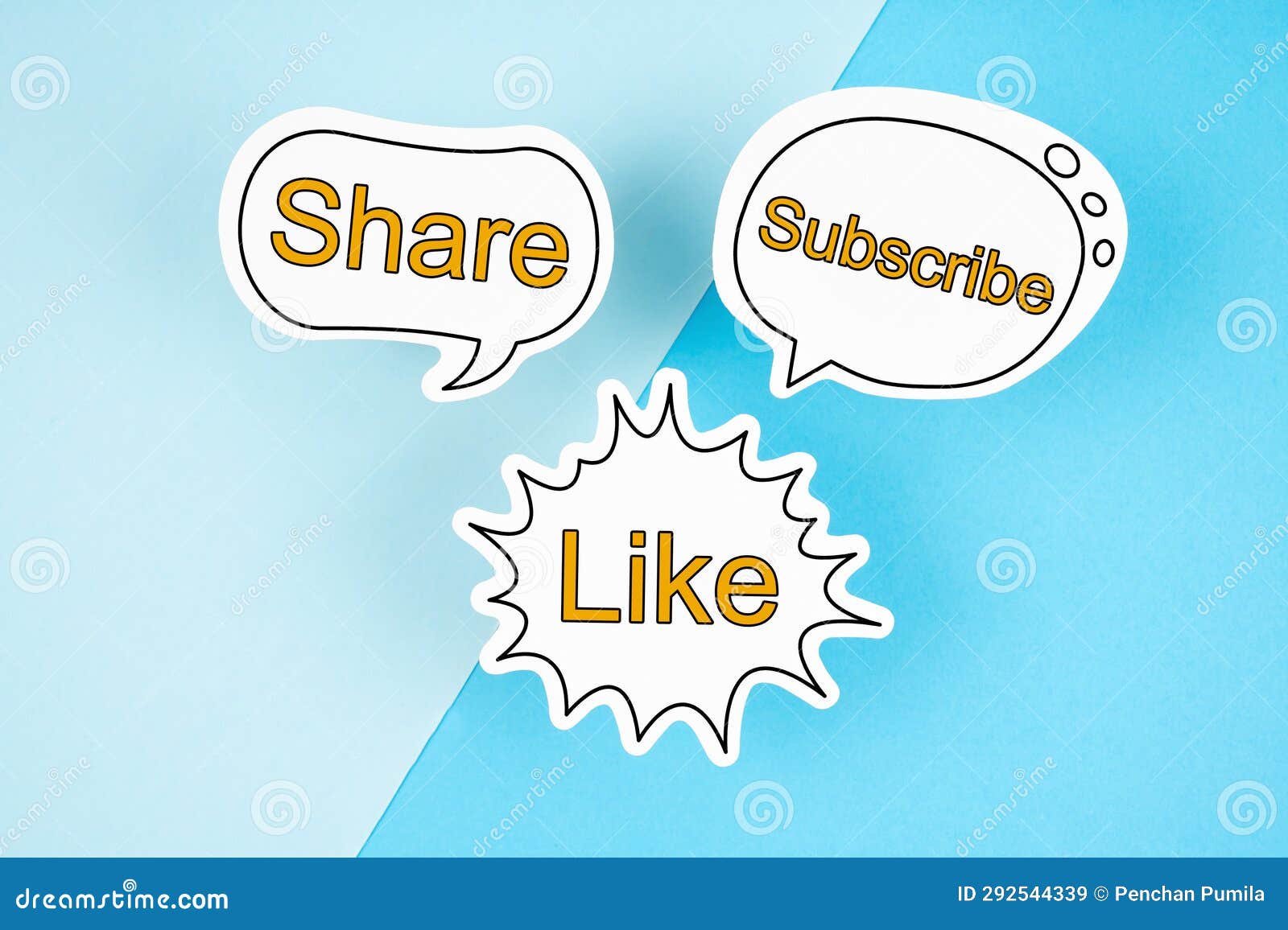 Like, Subscribe and Share Text on Speech Bubble on the Blue Background ...