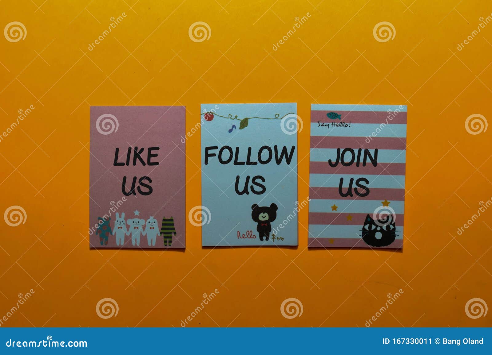 Like Us, Follow Us, Join Us Write on Sticky Notes Isolated on Office ...