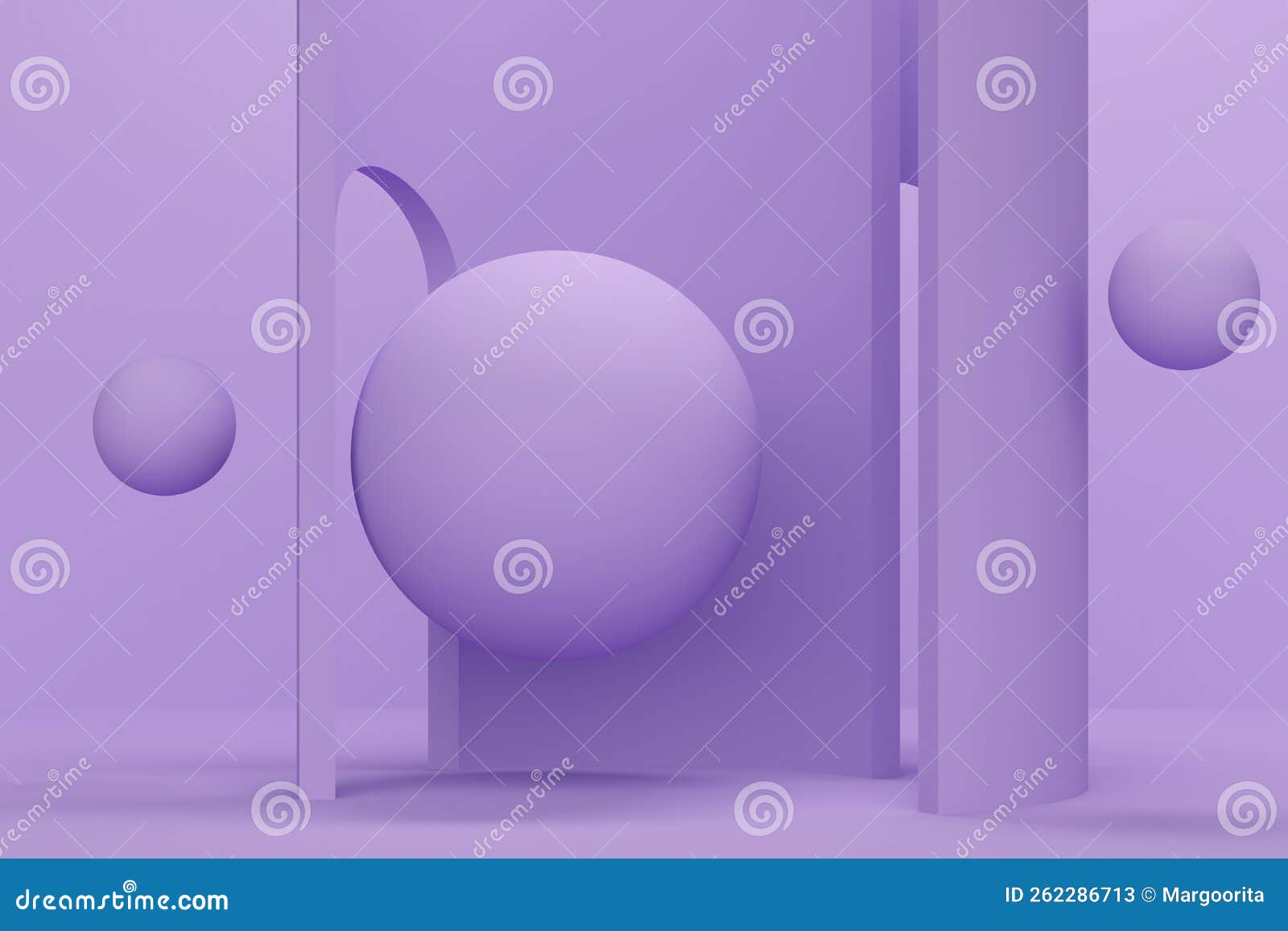 Lilac Abstract Background with High Arch and Flying Sphere. 3d ...