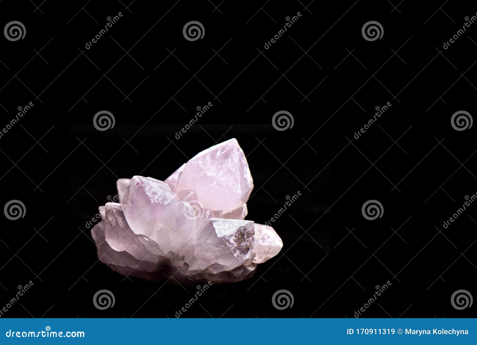 Lilac Amethyst Crystal on Black Background, Close Up Stock Image ...
