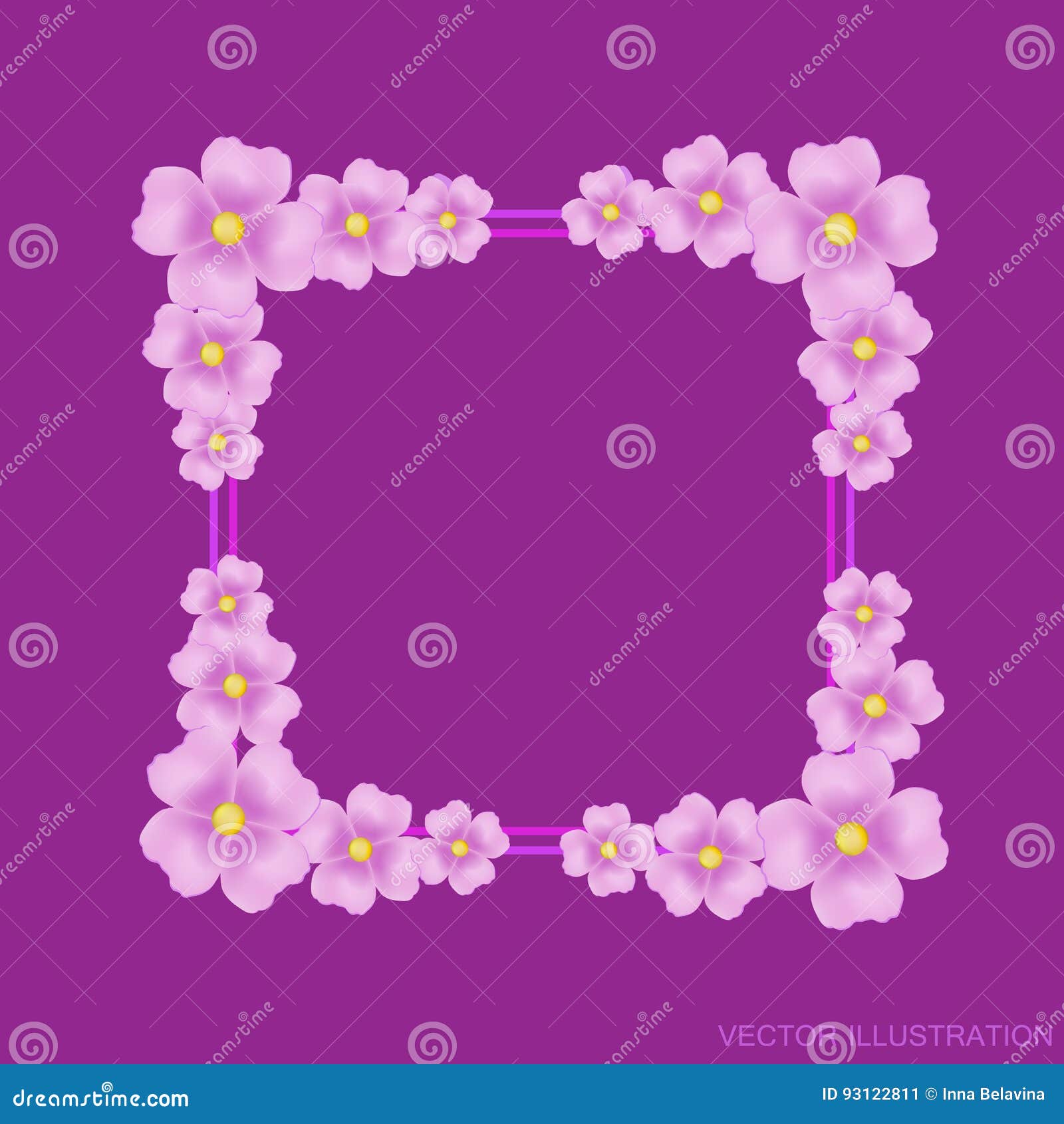 Lilac Background With Border And Flowers. Vector Illustration ...