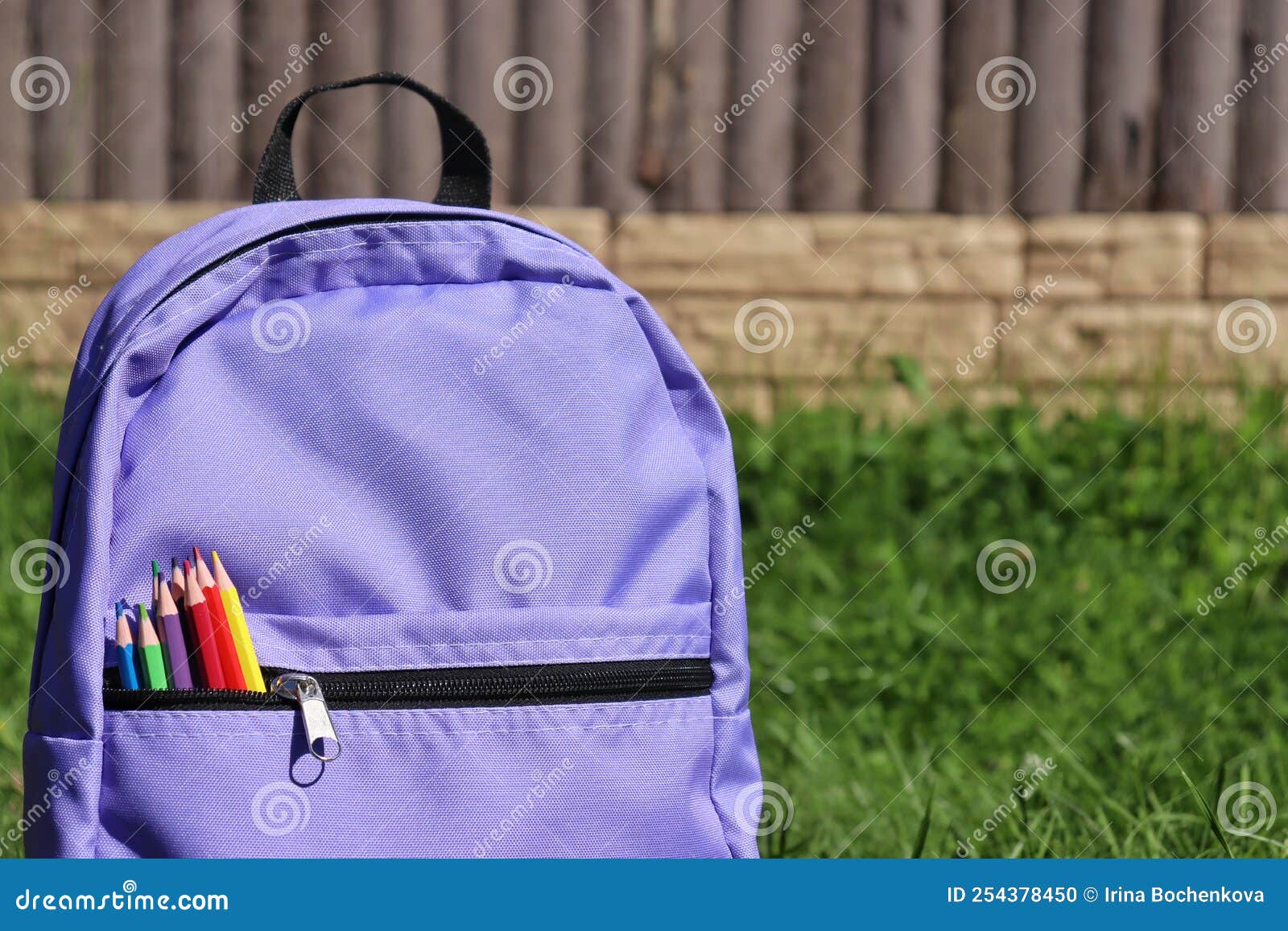 Lilac Backpack with Pencils, Schooling. Backpack for School Stock Photo ...