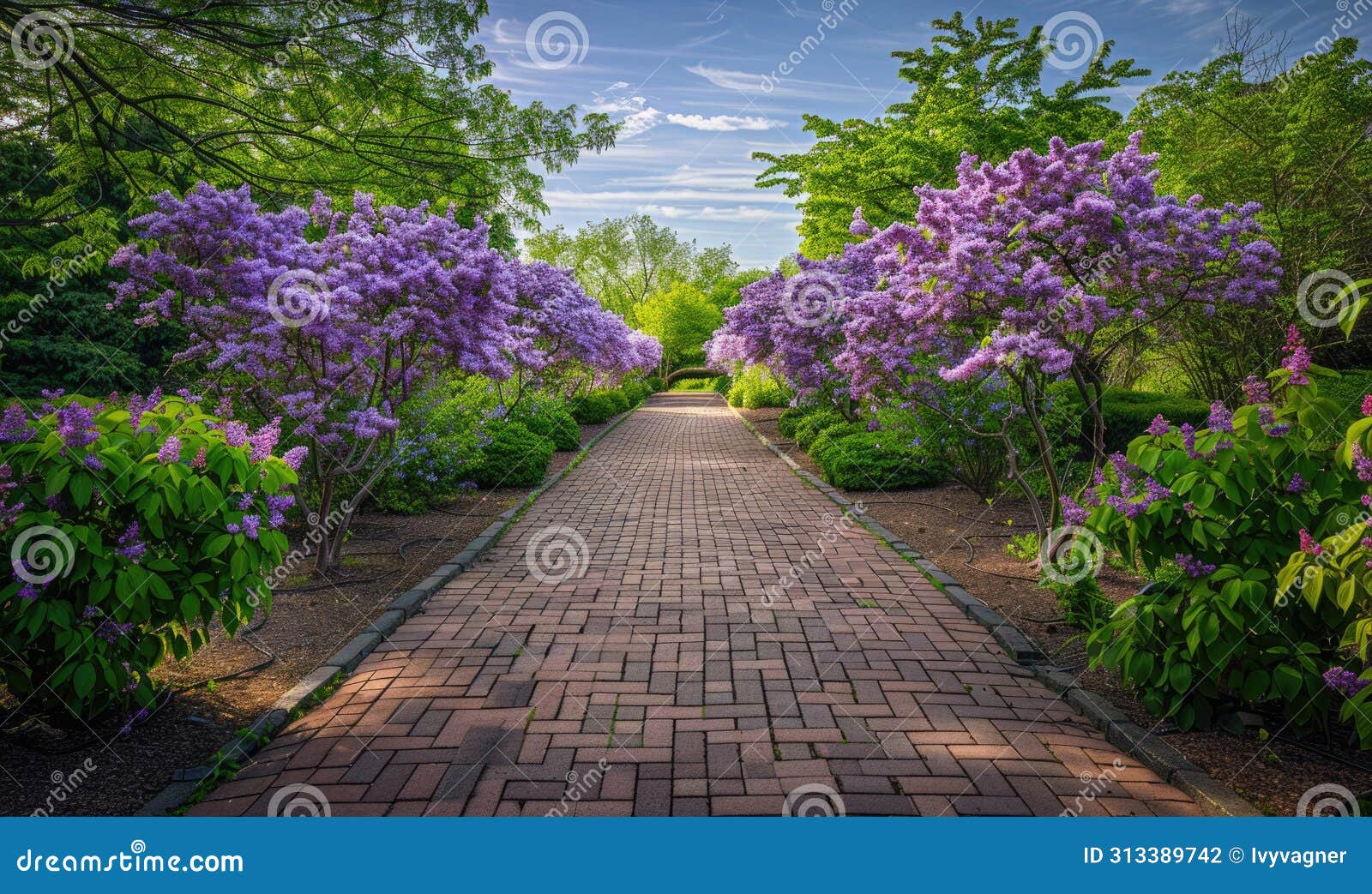 Lilac Bushes Lining a Pathway in a Botanical Garden Stock Photo - Image ...