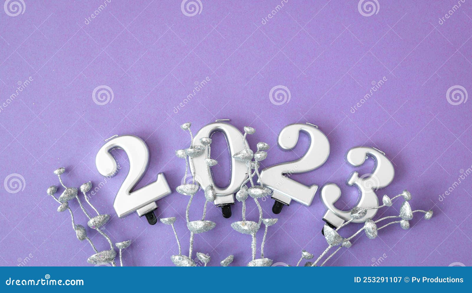 Lilac Christmas Background with Numbers 2023 and Decor Details, Flat ...