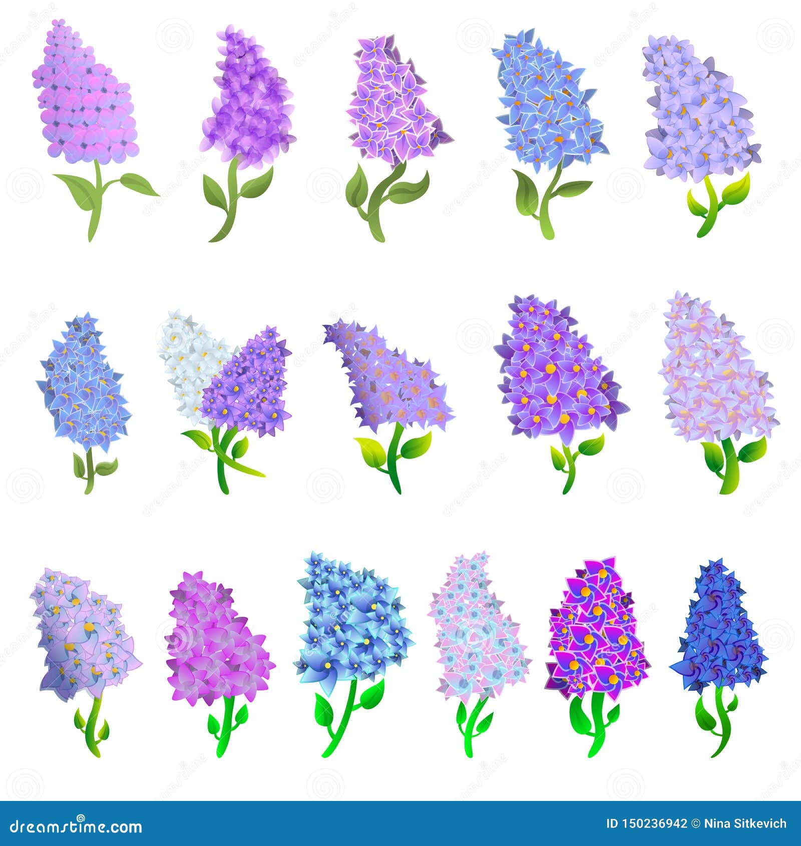 Lilac Icons Set, Cartoon Style Stock Vector - Illustration of design ...