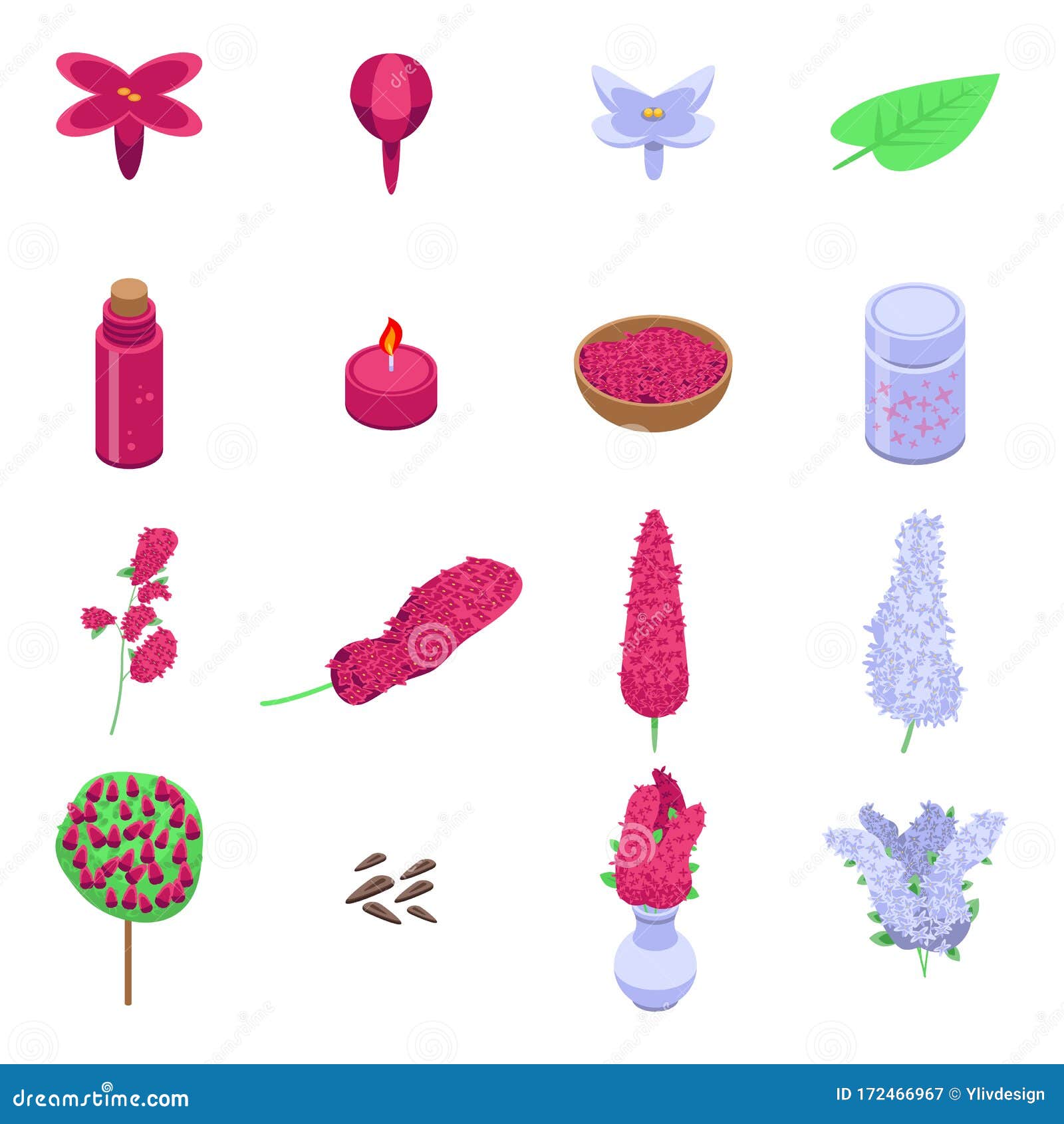 Lilac Icons Set, Isometric Style Stock Vector - Illustration of ...