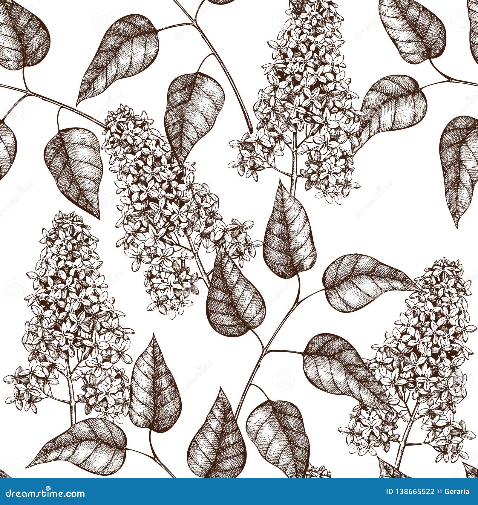 Vintage Spring Seamless Pattern. Hand Drawn Blooming Branches of Lilac ...