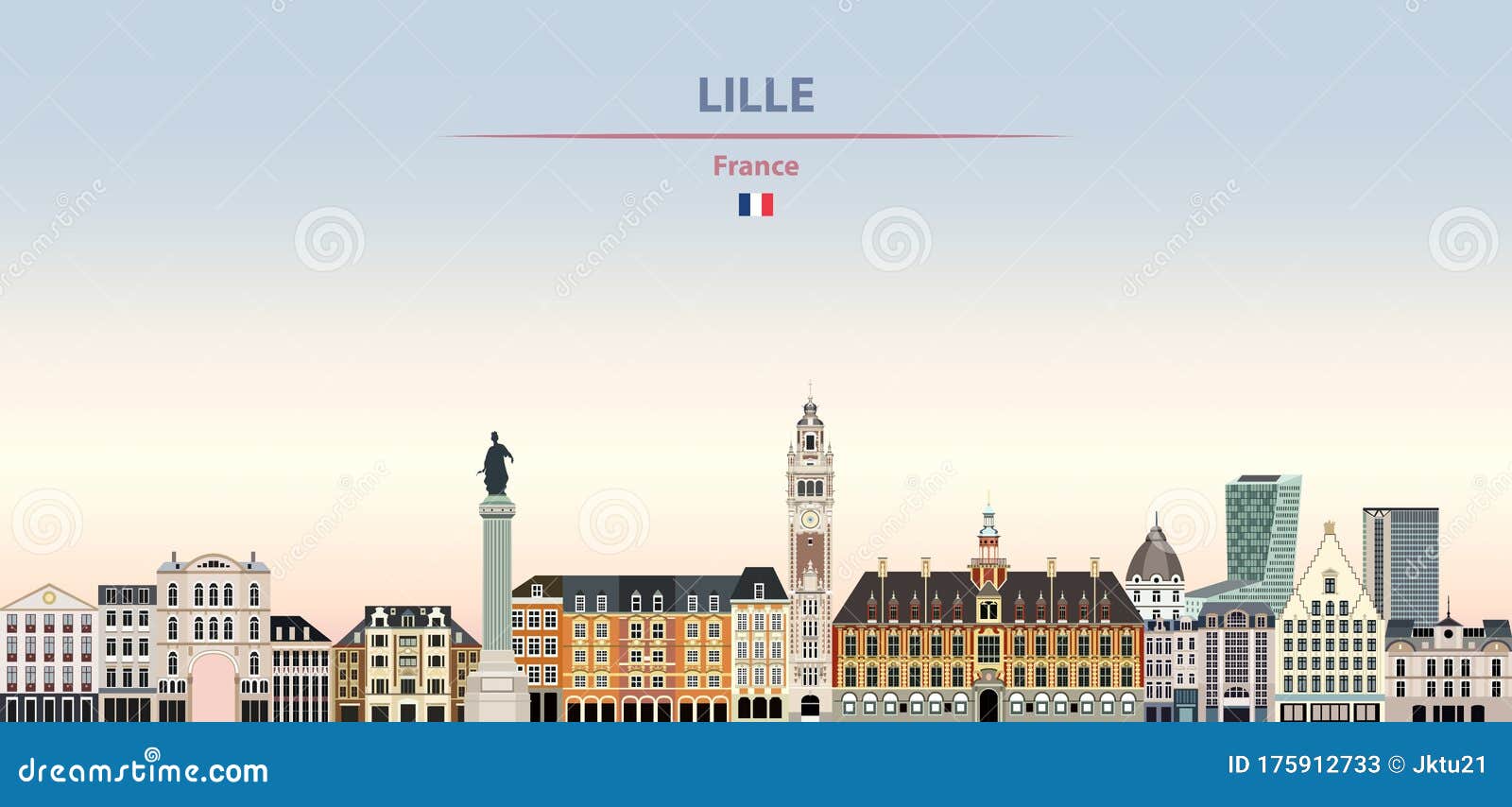 Vector Illustration of Lille City Skyline on Colorful Gradient ...