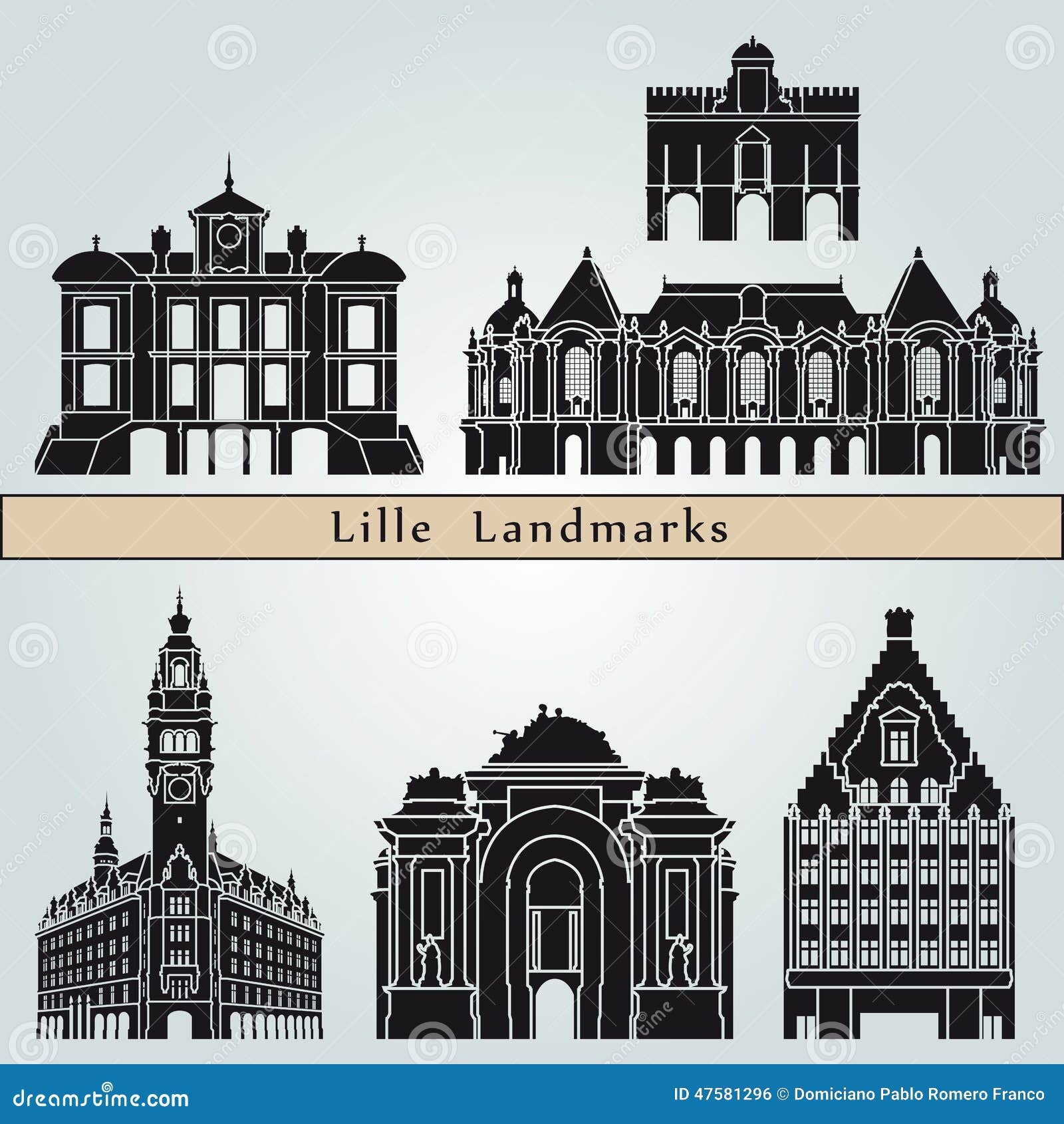 Lille Landmarks and Monuments Stock Vector - Illustration of travel ...