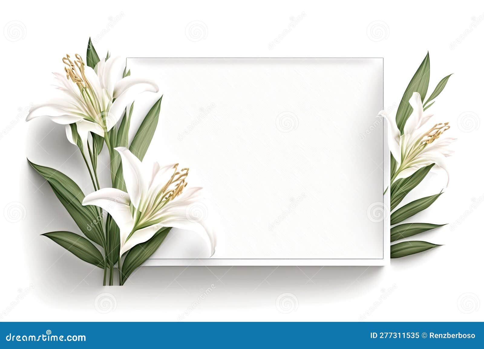 Lily Flower Border on a Blank White Frame - Generative AI Stock ...