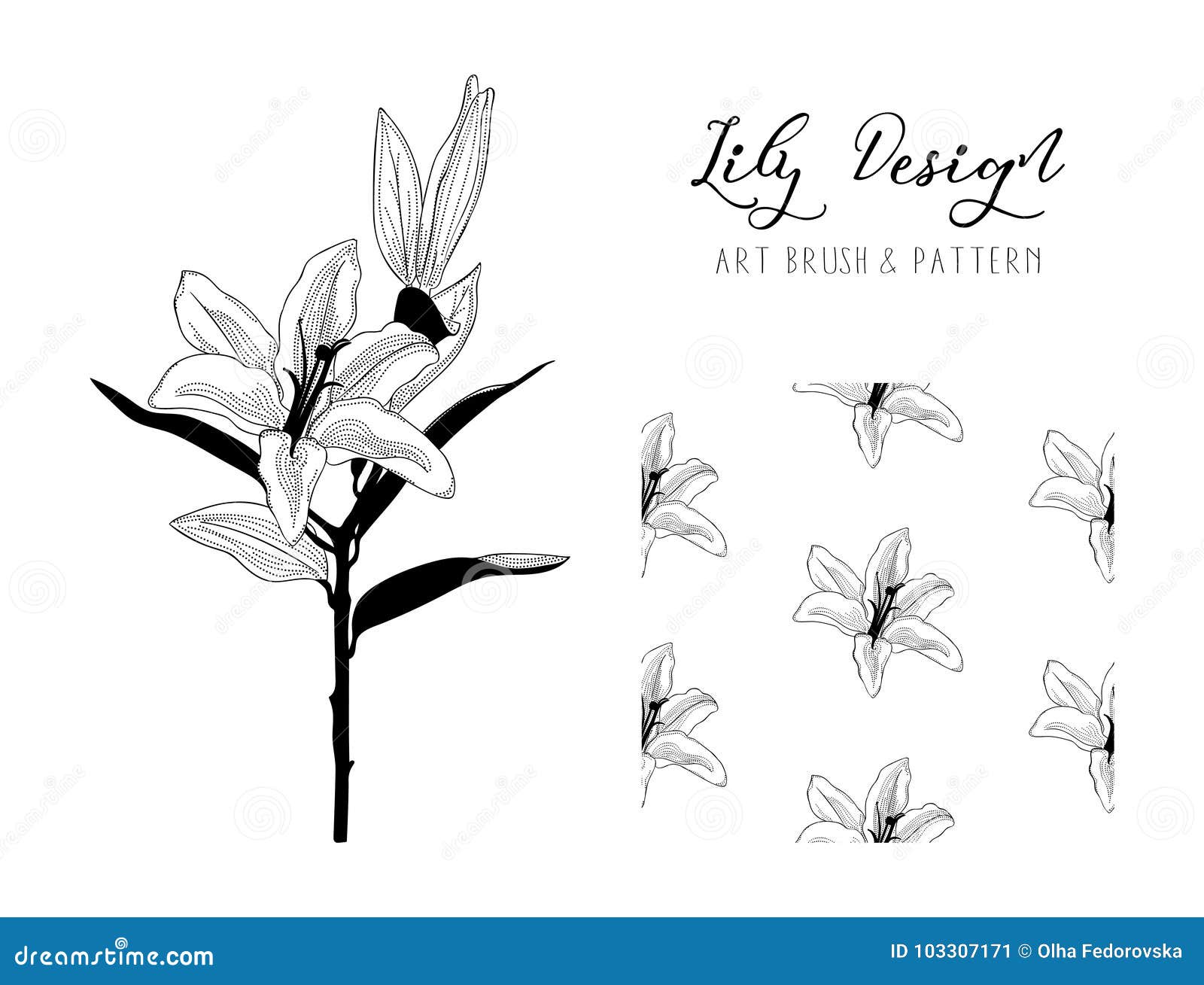 Lily Flower Design Art Brush Y Modelo Vector Ilustración del Vector ...