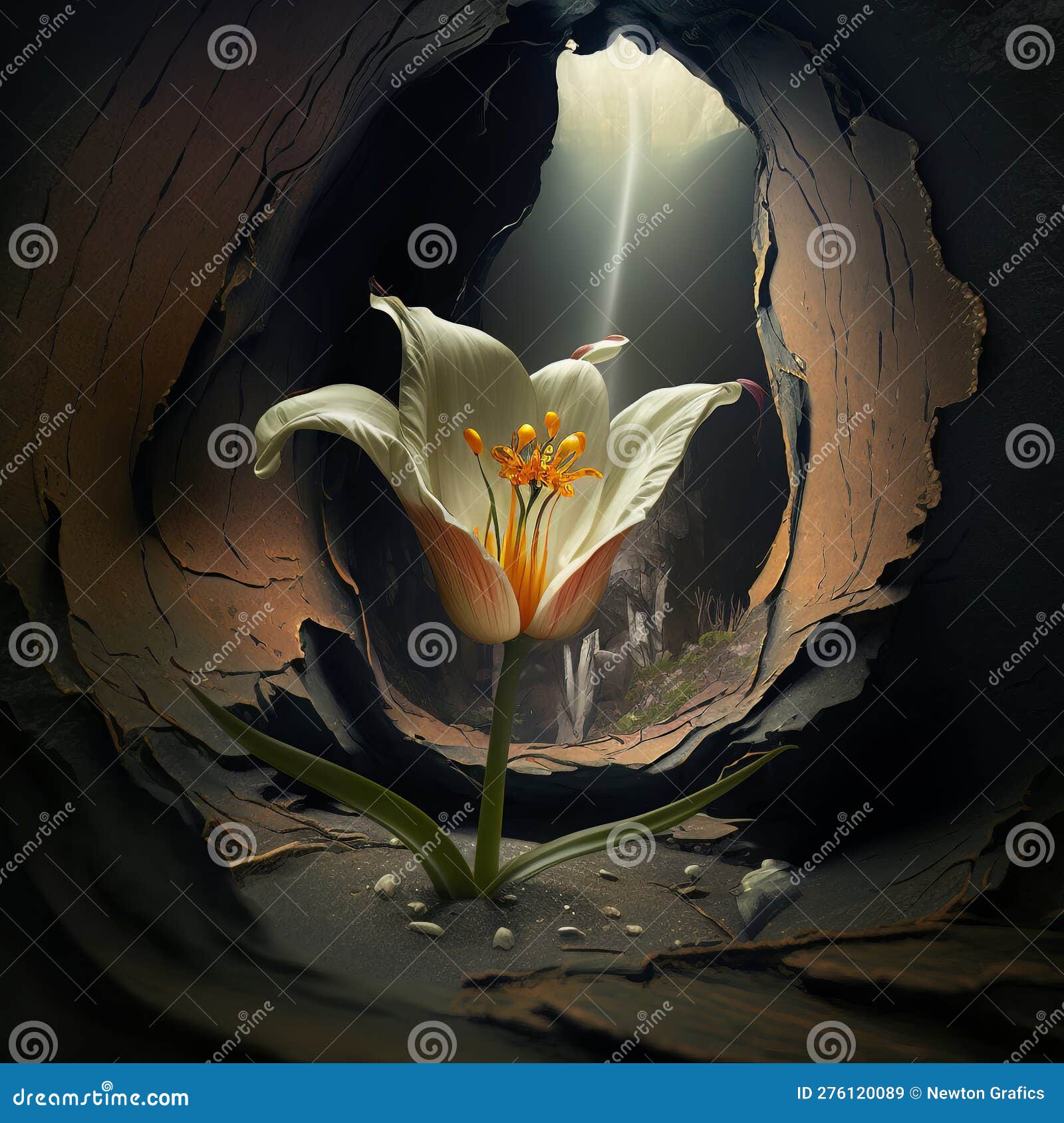 Lily Flower in a Hole in the Wall, 3d Illustration.Generative AI Stock ...