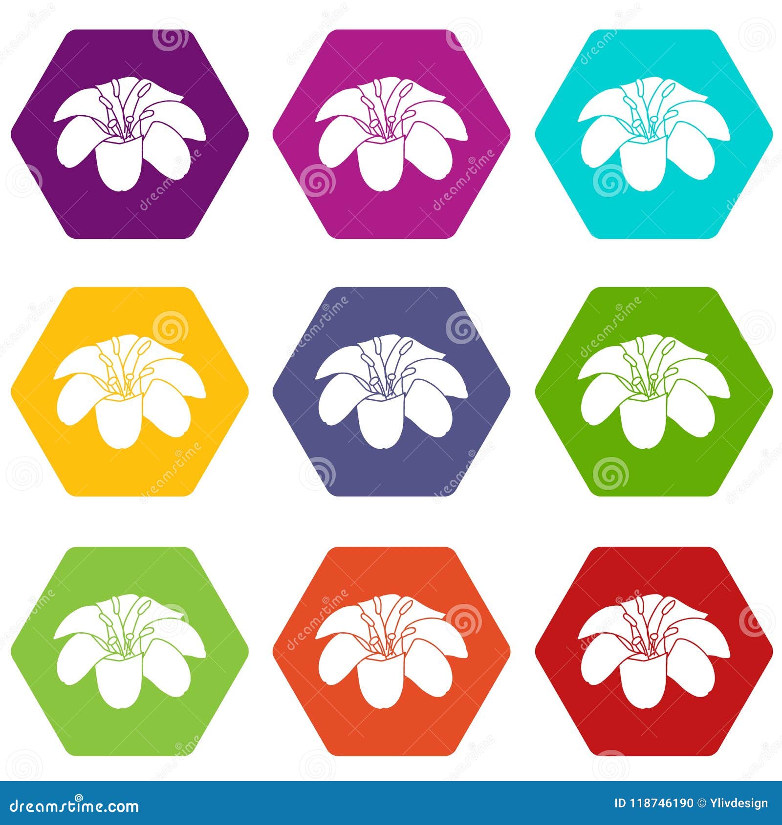 Lily Flower Icons Set 9 Vector Stock Vector - Illustration of natural ...