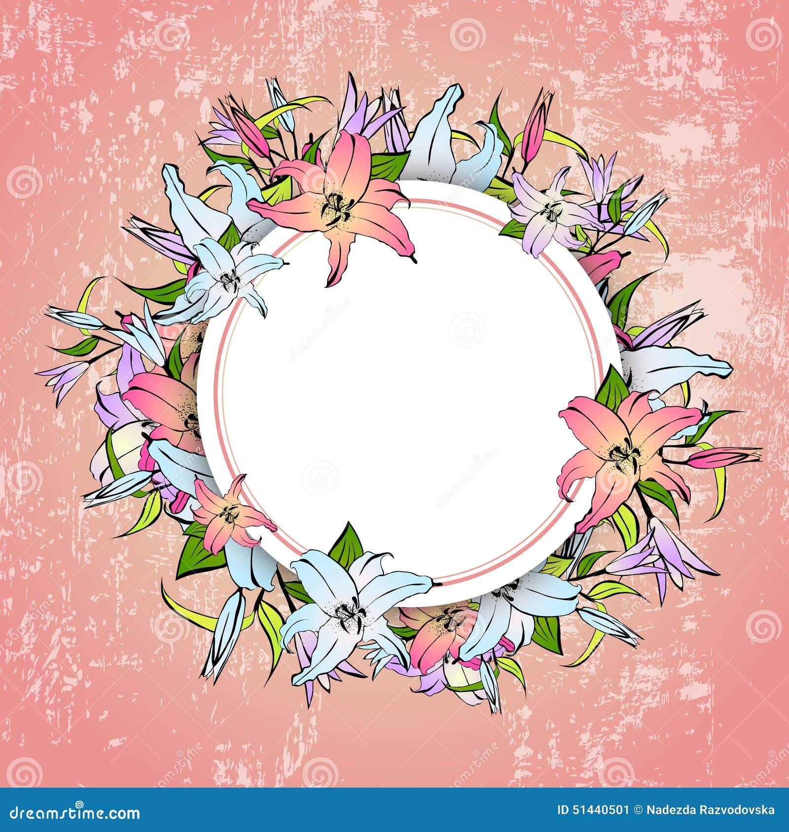 Lily Flower Round Frame vektor abbildung. Illustration von abbildung ...