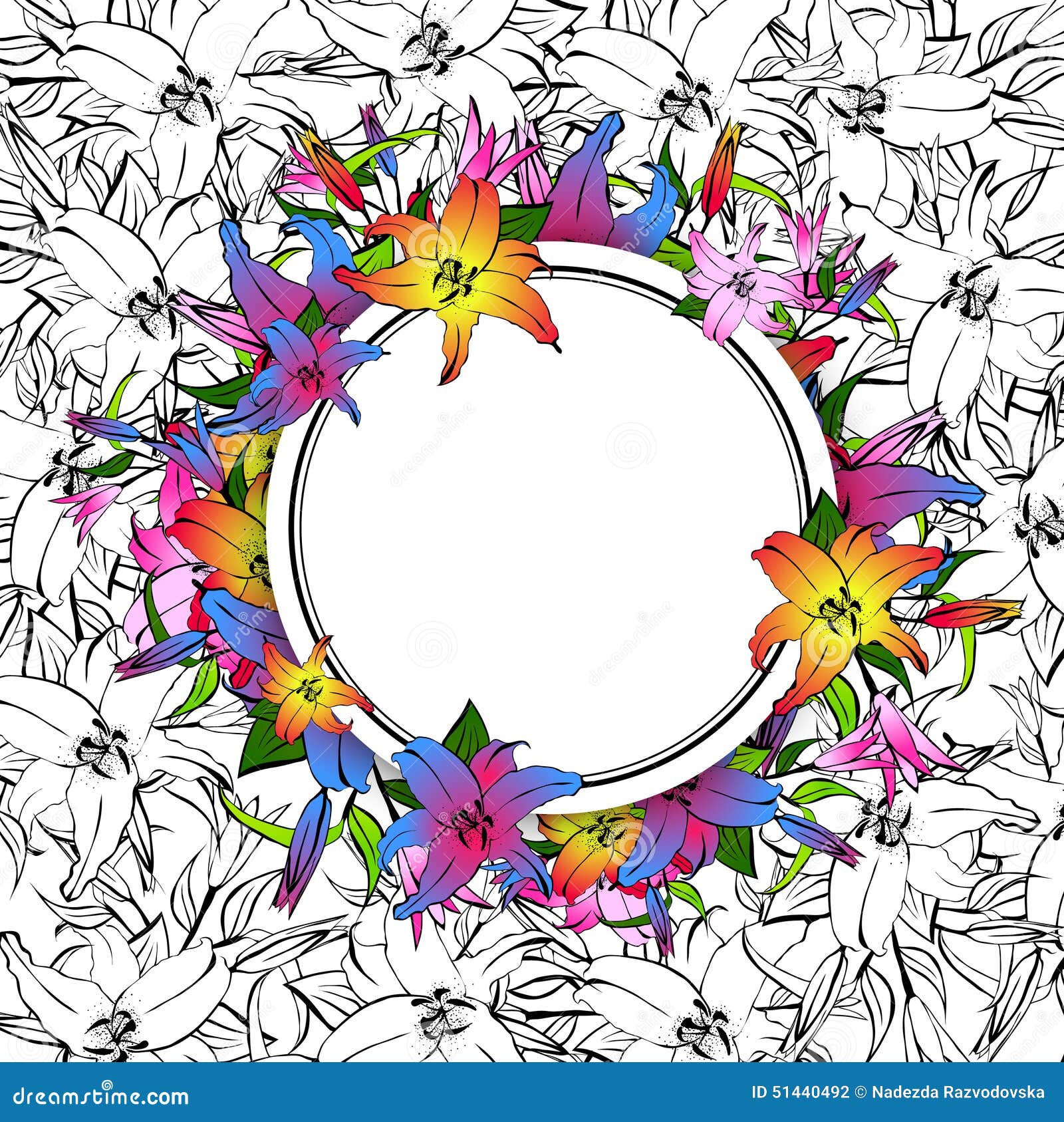 Lily Flower Round Frame stock vector. Illustration of floral - 51440492