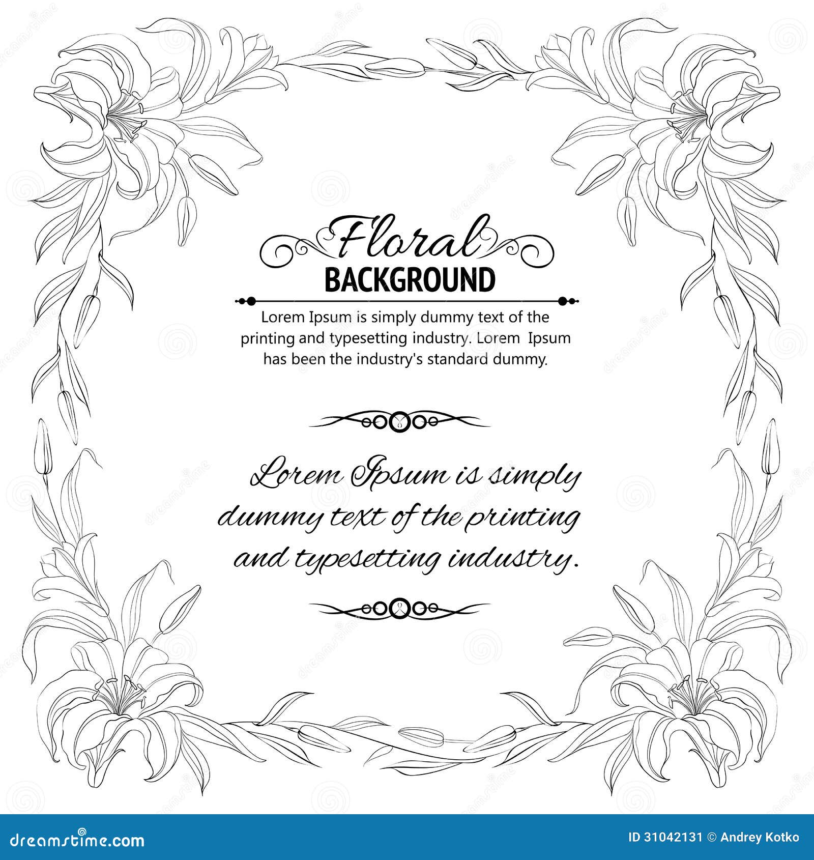 Lily Frame, Flowers Drawing And Sketch With Line-art On White ...