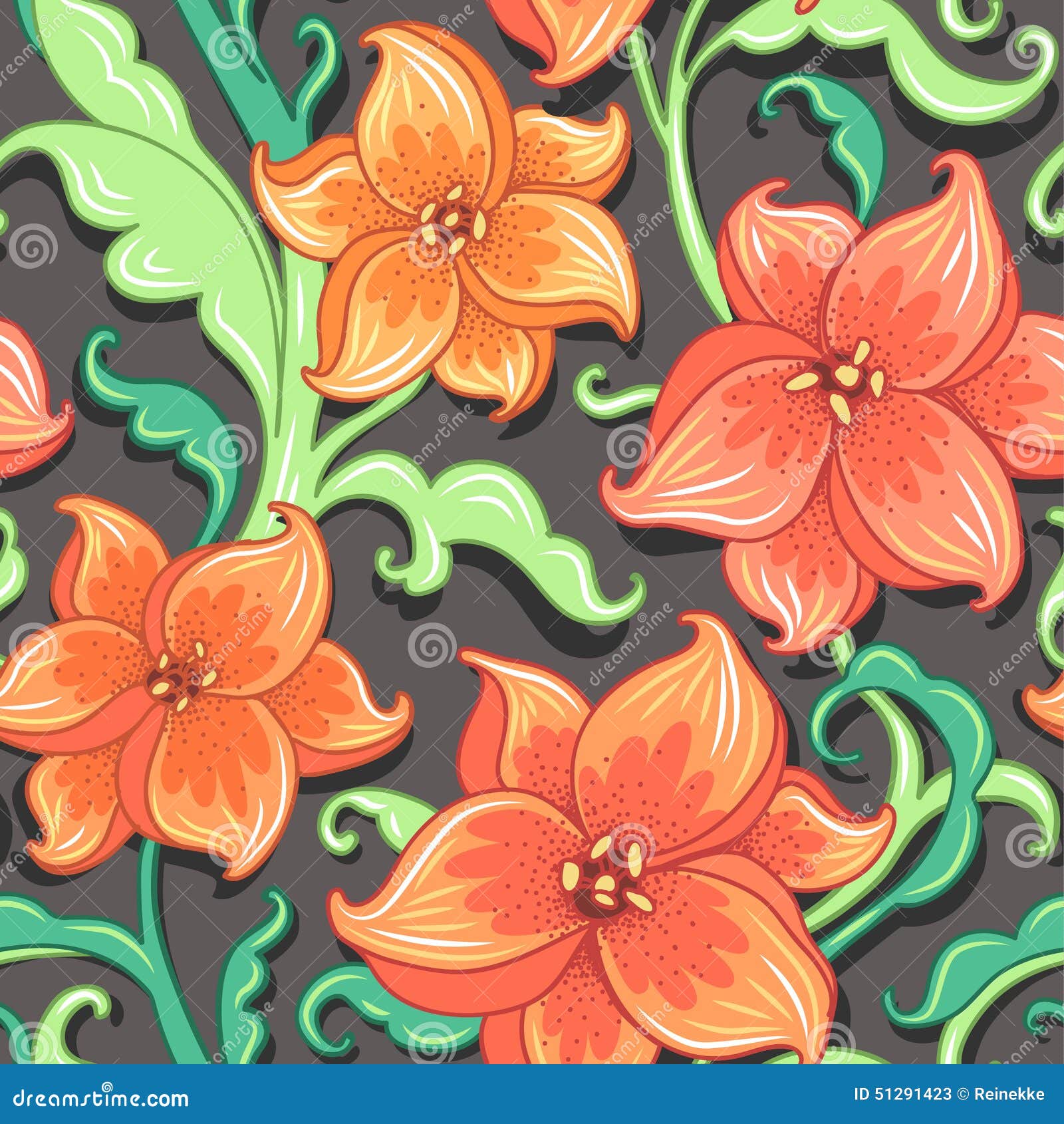 Lily pattern stock vector. Illustration of modern, color - 51291423