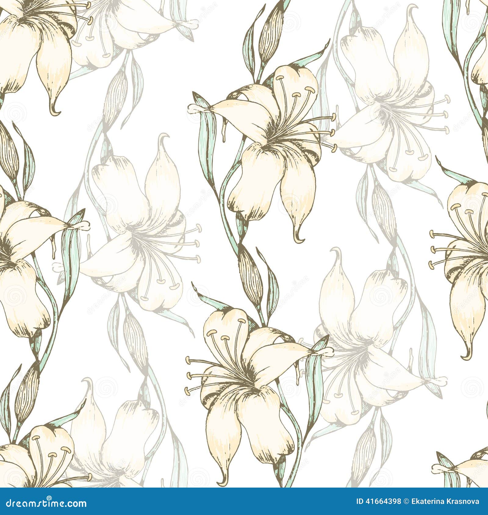 Lily seamless pattern stock vector. Illustration of retro - 41664398