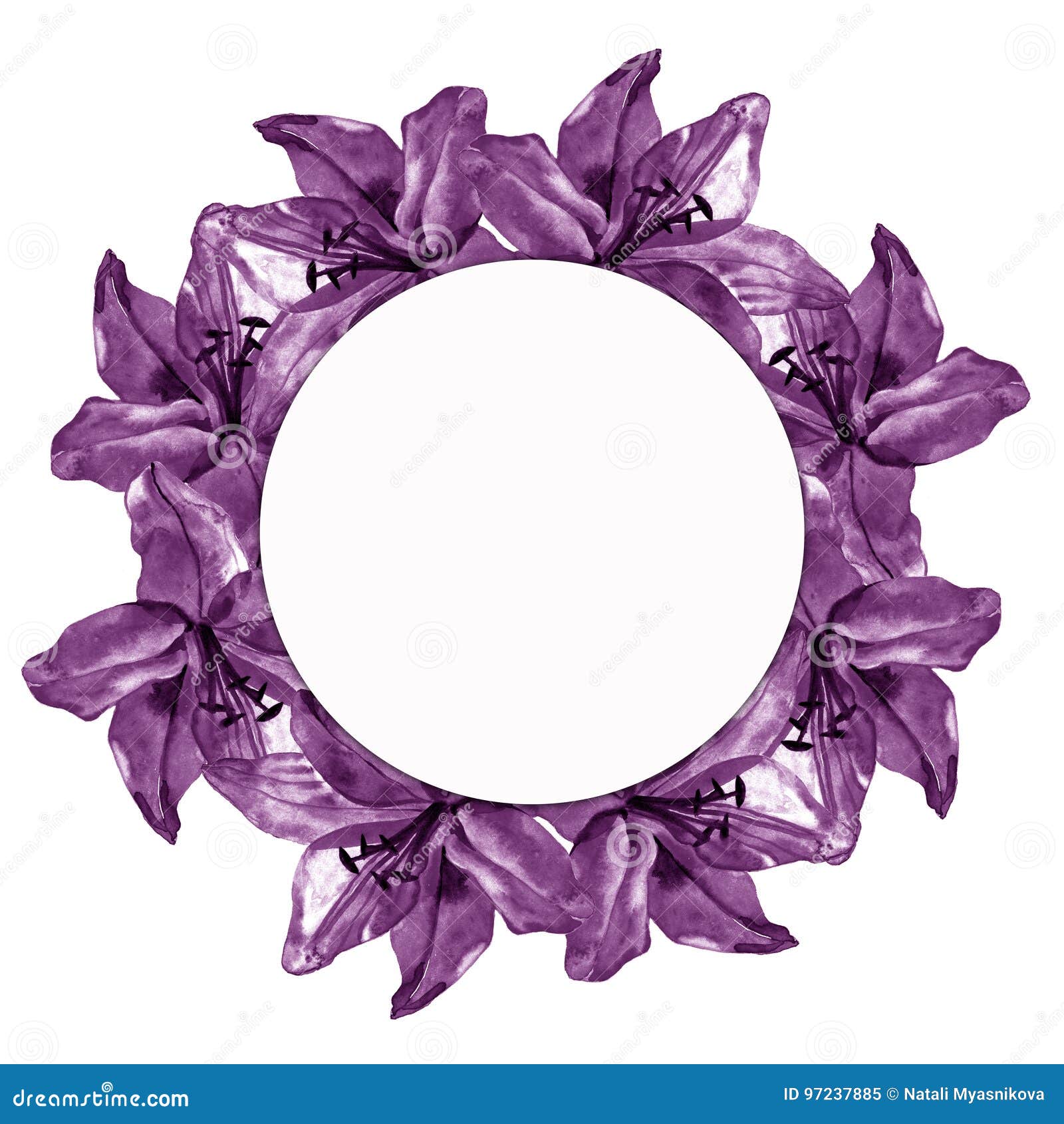 Lily Wreath Frame Illustration Hand Drawn Painted Watercolor Stock ...