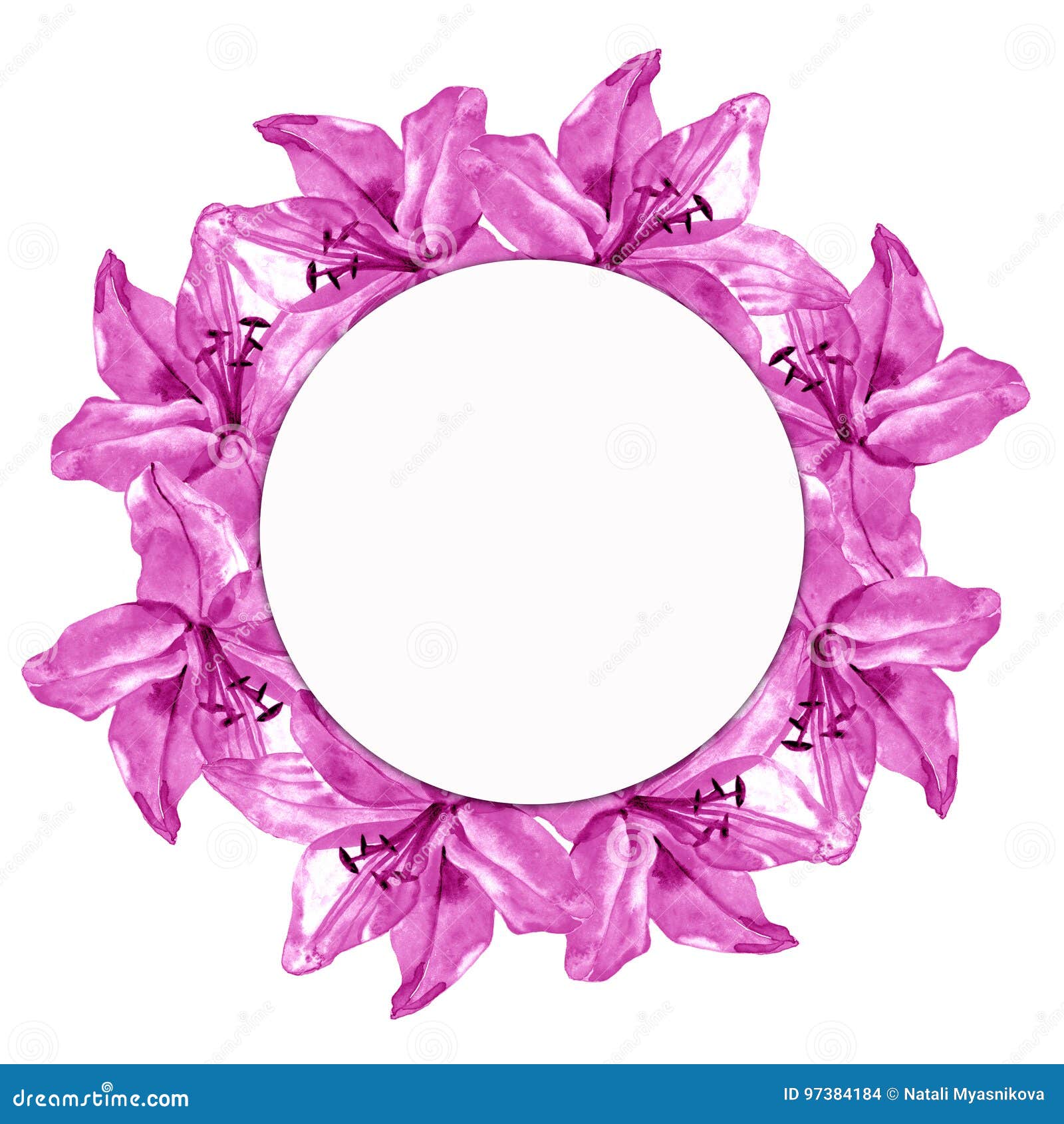 Lily Wreath Frame Illustration Hand Drawn Painted Watercolor Stock ...