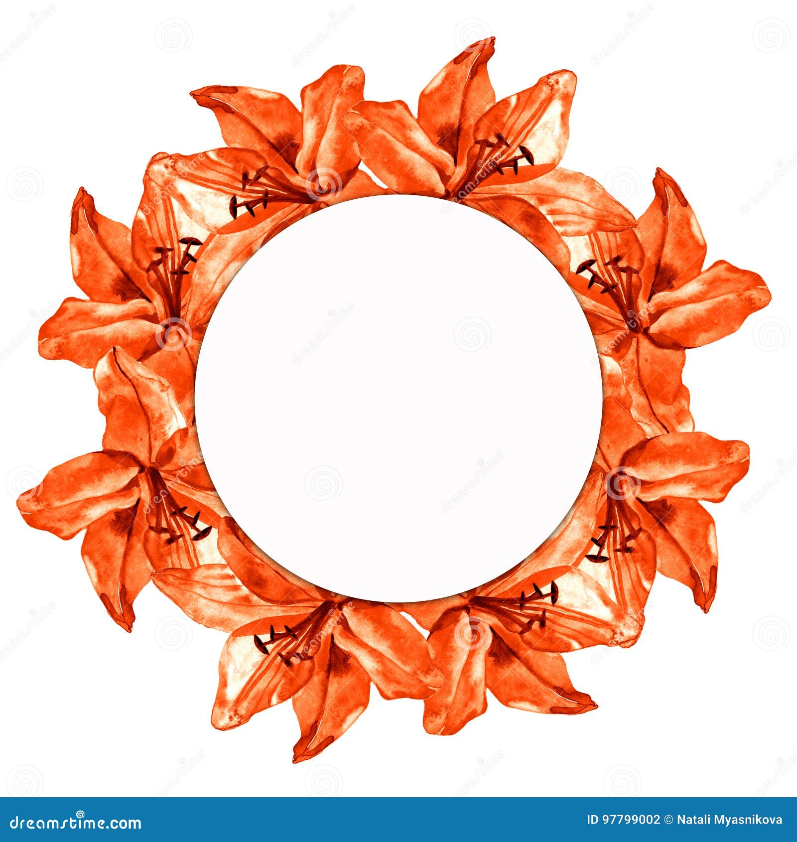 Lily Wreath Frame Illustration Hand Drawn Painted Watercolor Stock ...