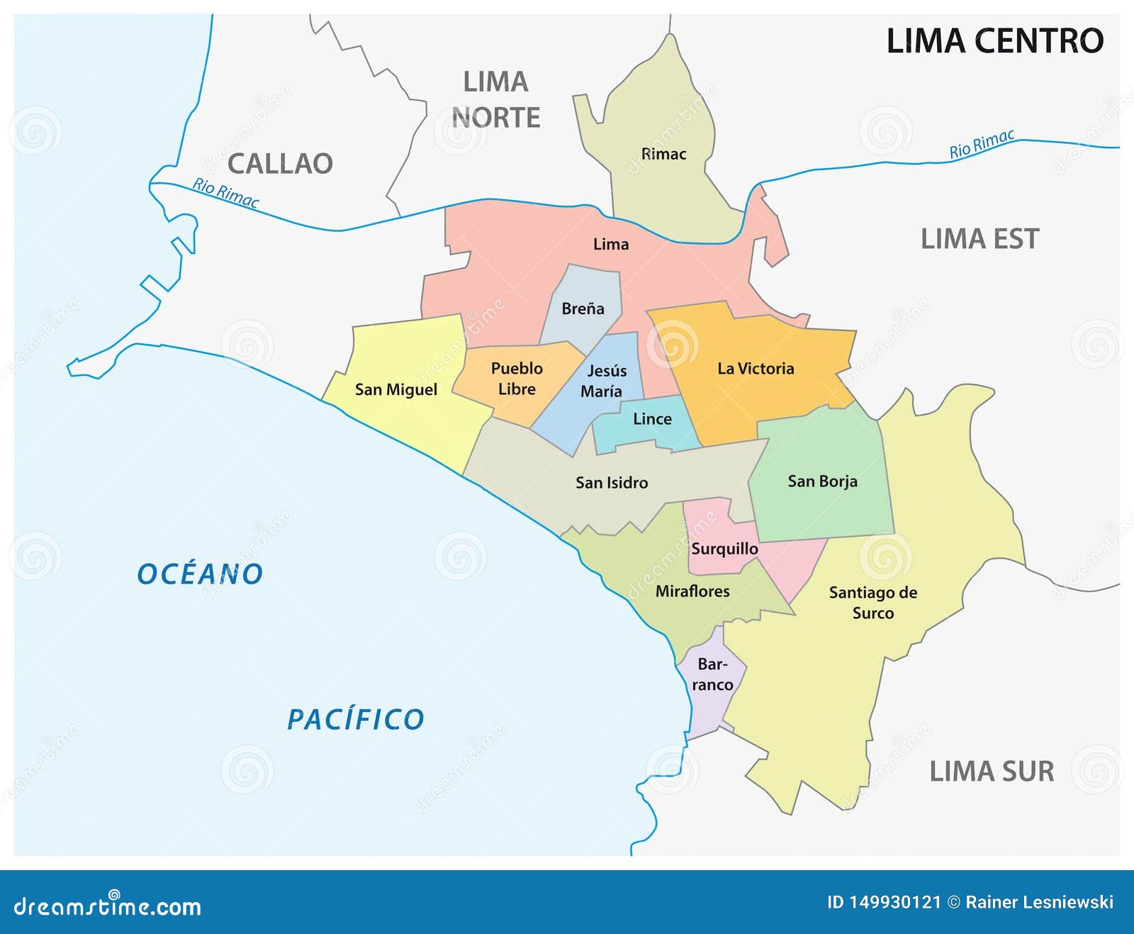 Lima Administrative Map Cartoon Vector | CartoonDealer.com #47556629
