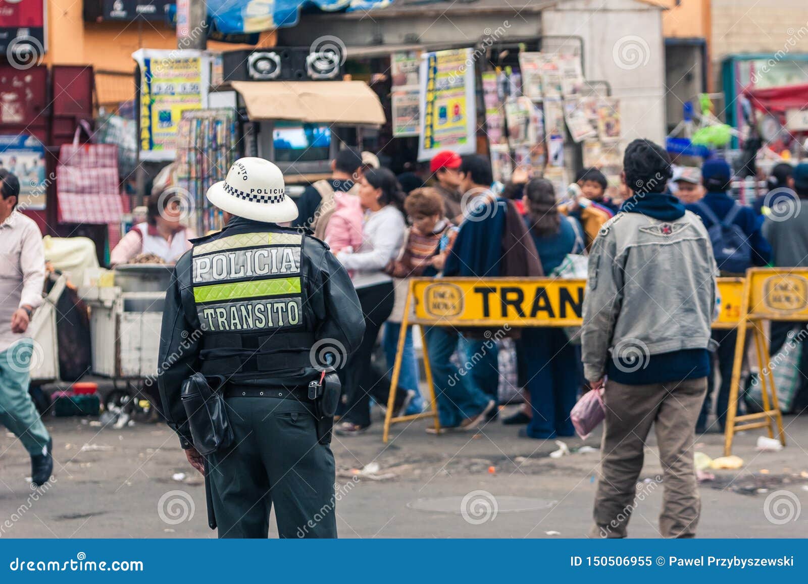 Lima / Peru Jun 13.2008: Peruvian Policeman in the Uniform Controlling ...